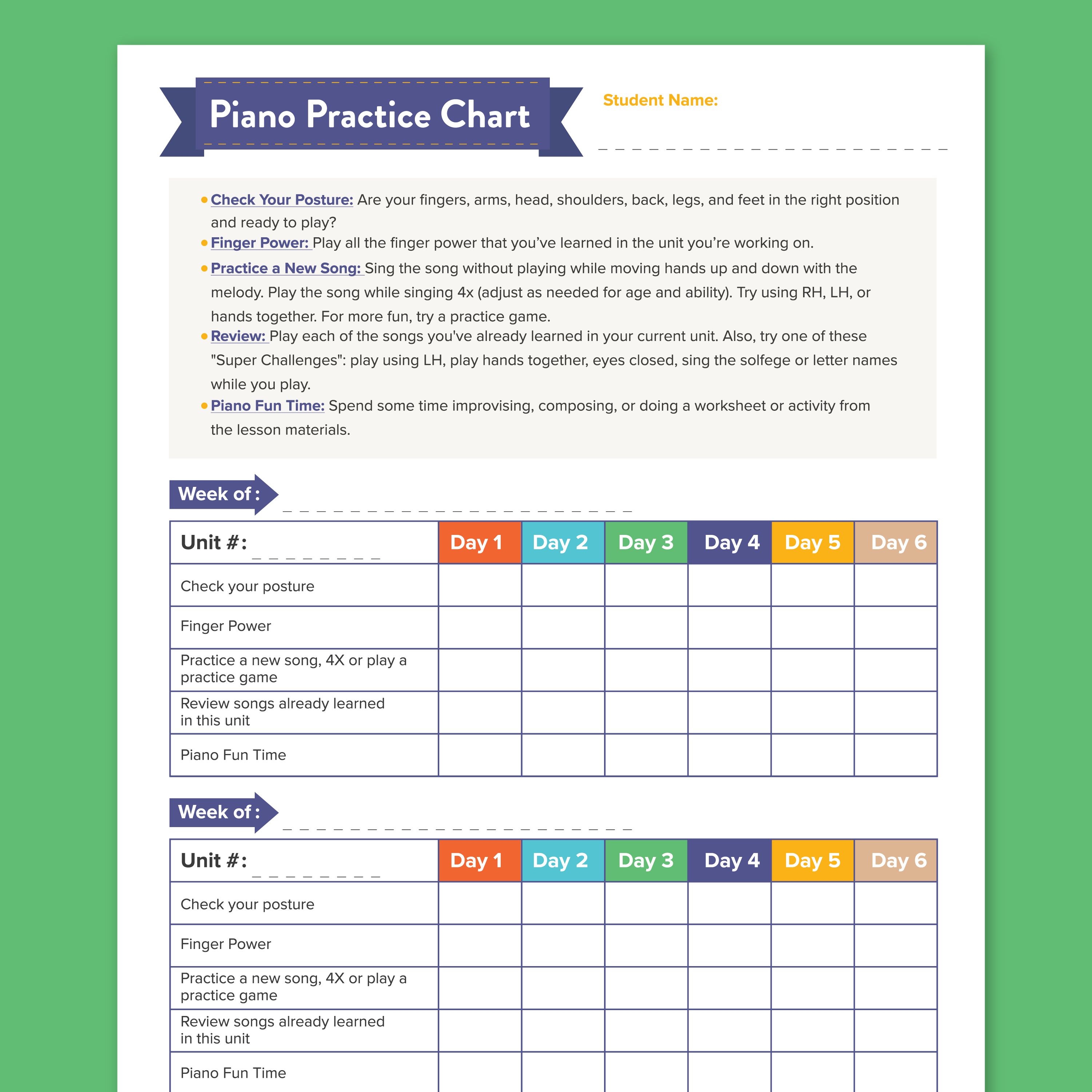 Free Piano Practice Chart | Printable PDF Download