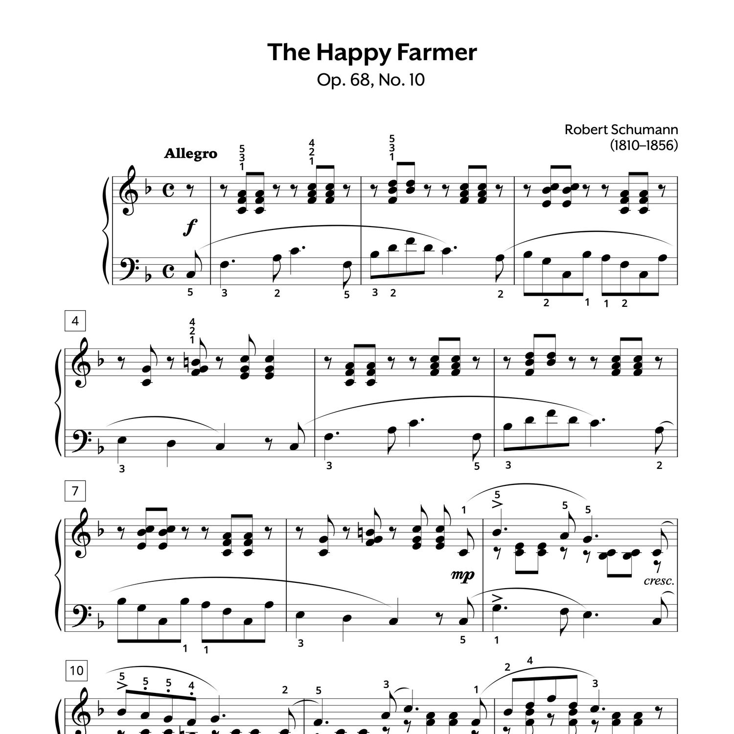 The Happy Farmer, Op. 68, No. 10 Piano Sheet Music: Schumann