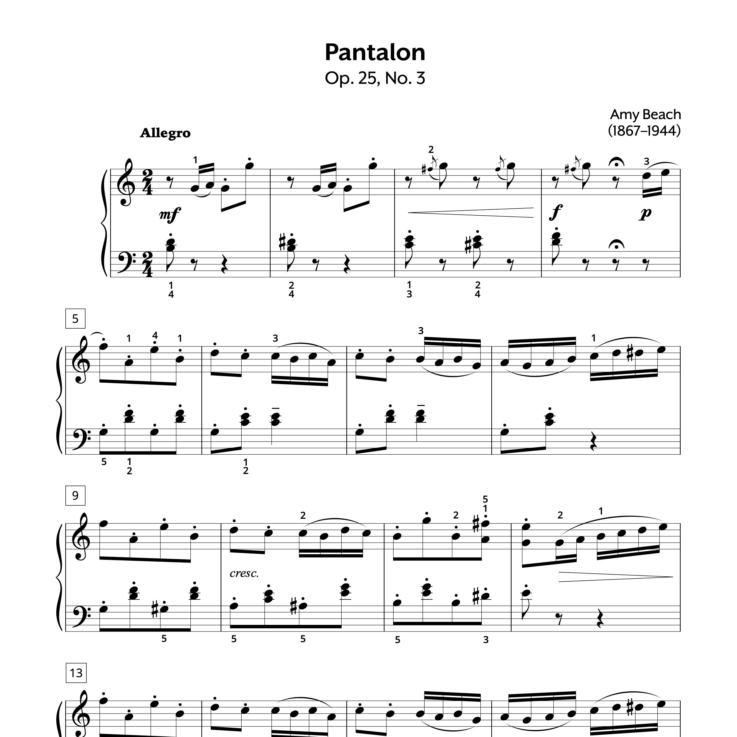 Piano Sheet Music | Women Composers | Amy Beach | Pantalon, Op. 25, No. 3