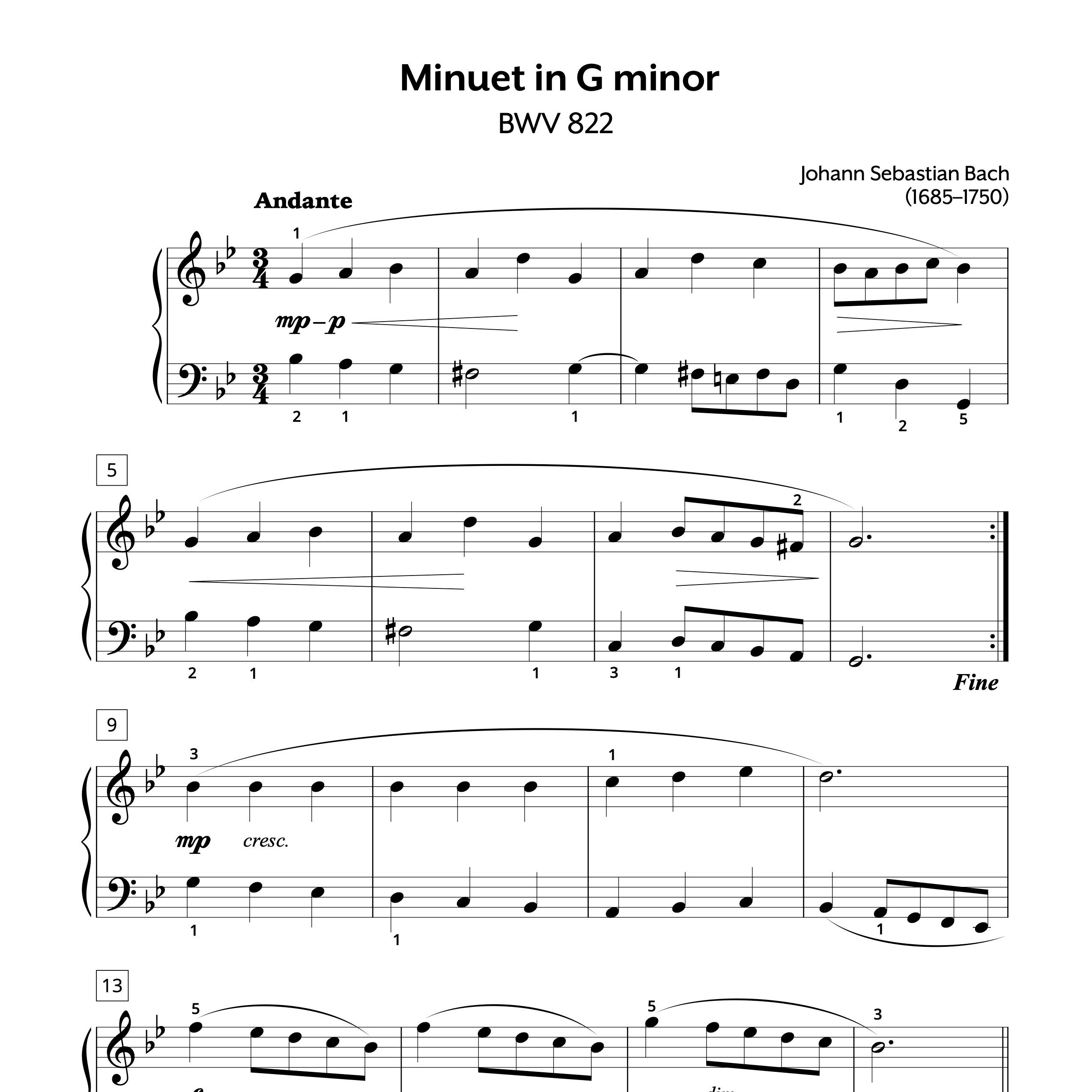Minuet in G Minor, BWV 822 | Piano Sheet Music - JS Bach