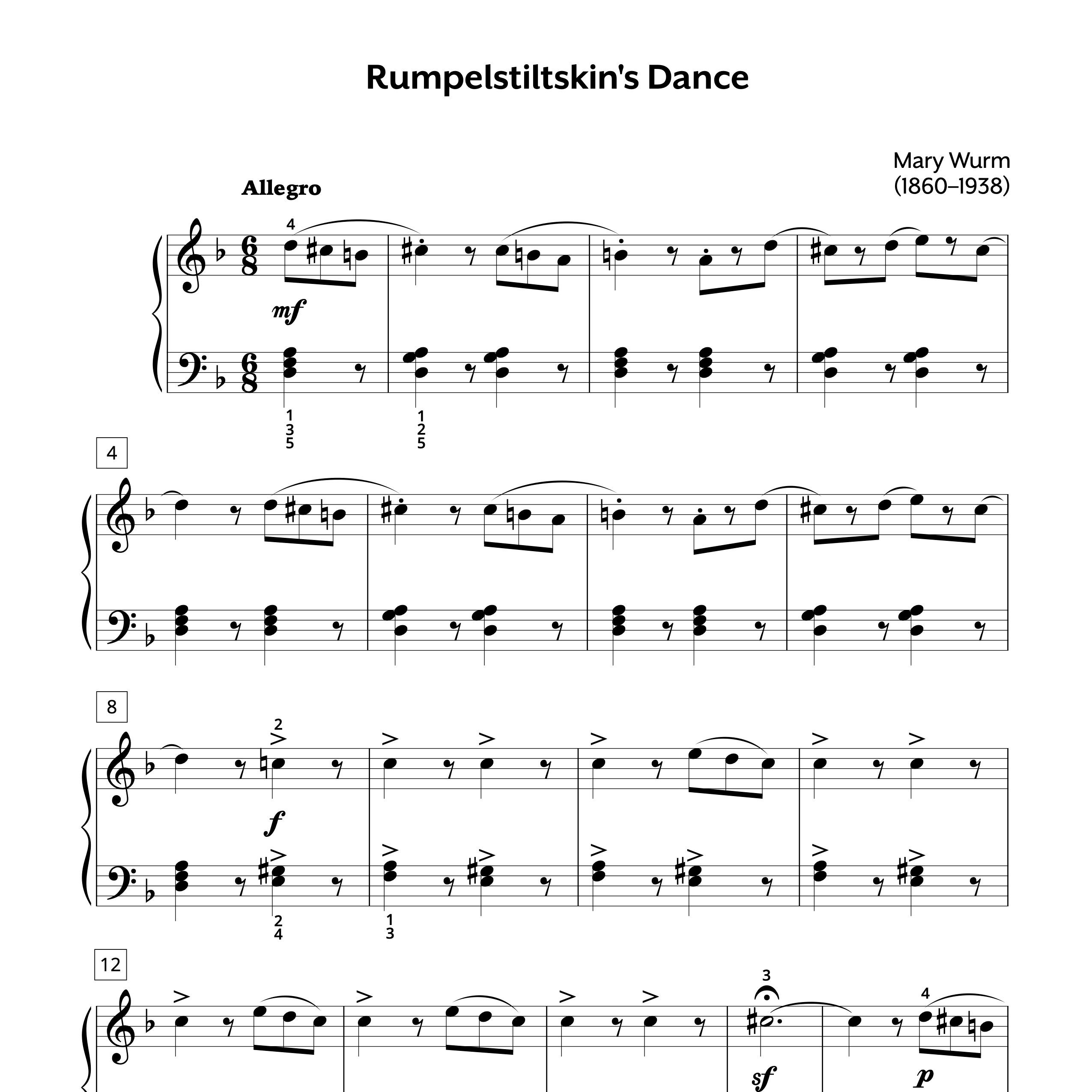Easy Piano Sheet Music | Mary Wurm | Rumpelstiltskin's Dance