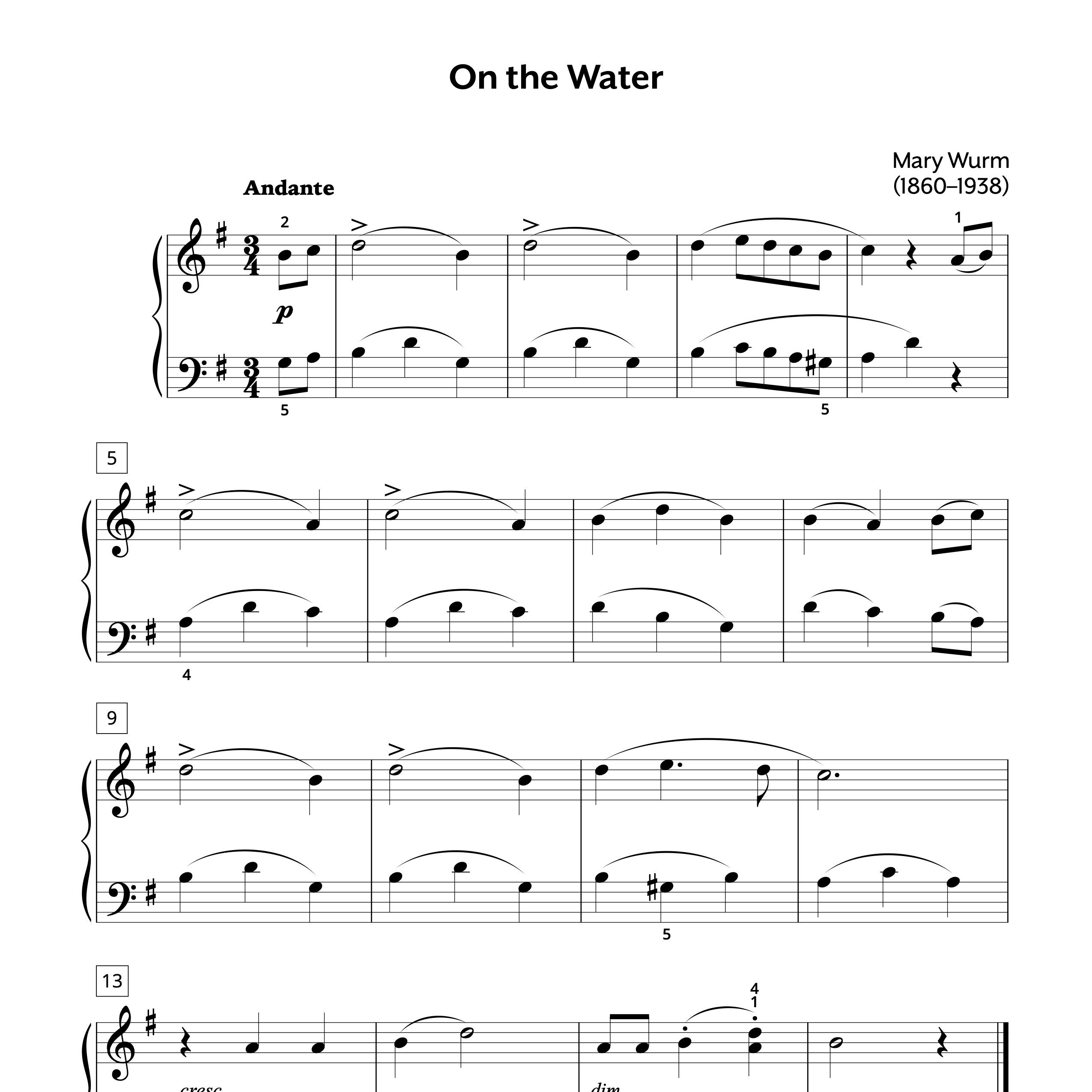 Easy Piano Sheet Music | On the Water | Mary Wurm