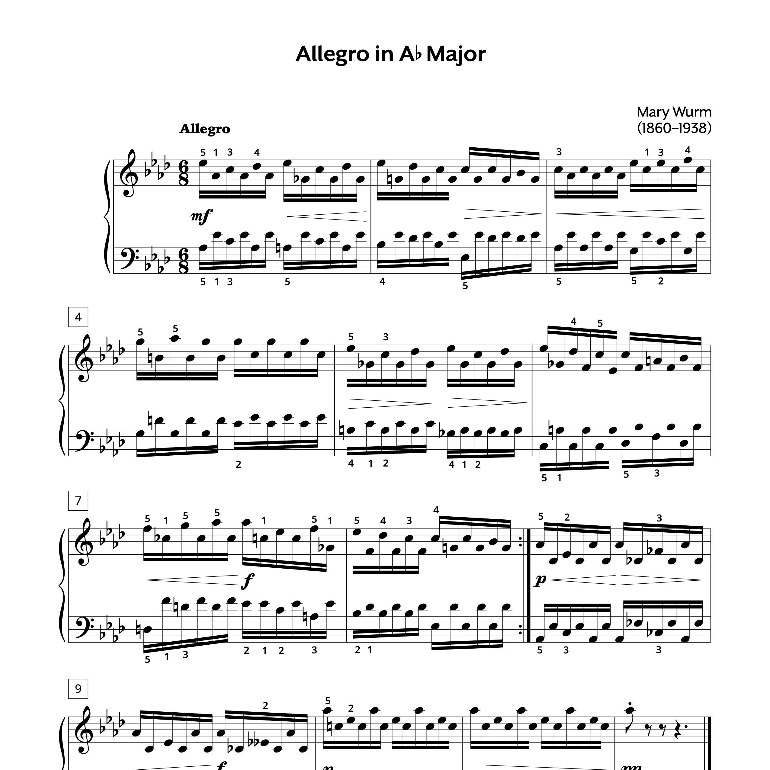 Allegro in A-flat Major Sheet Music, Mary Wurm | Intermediate