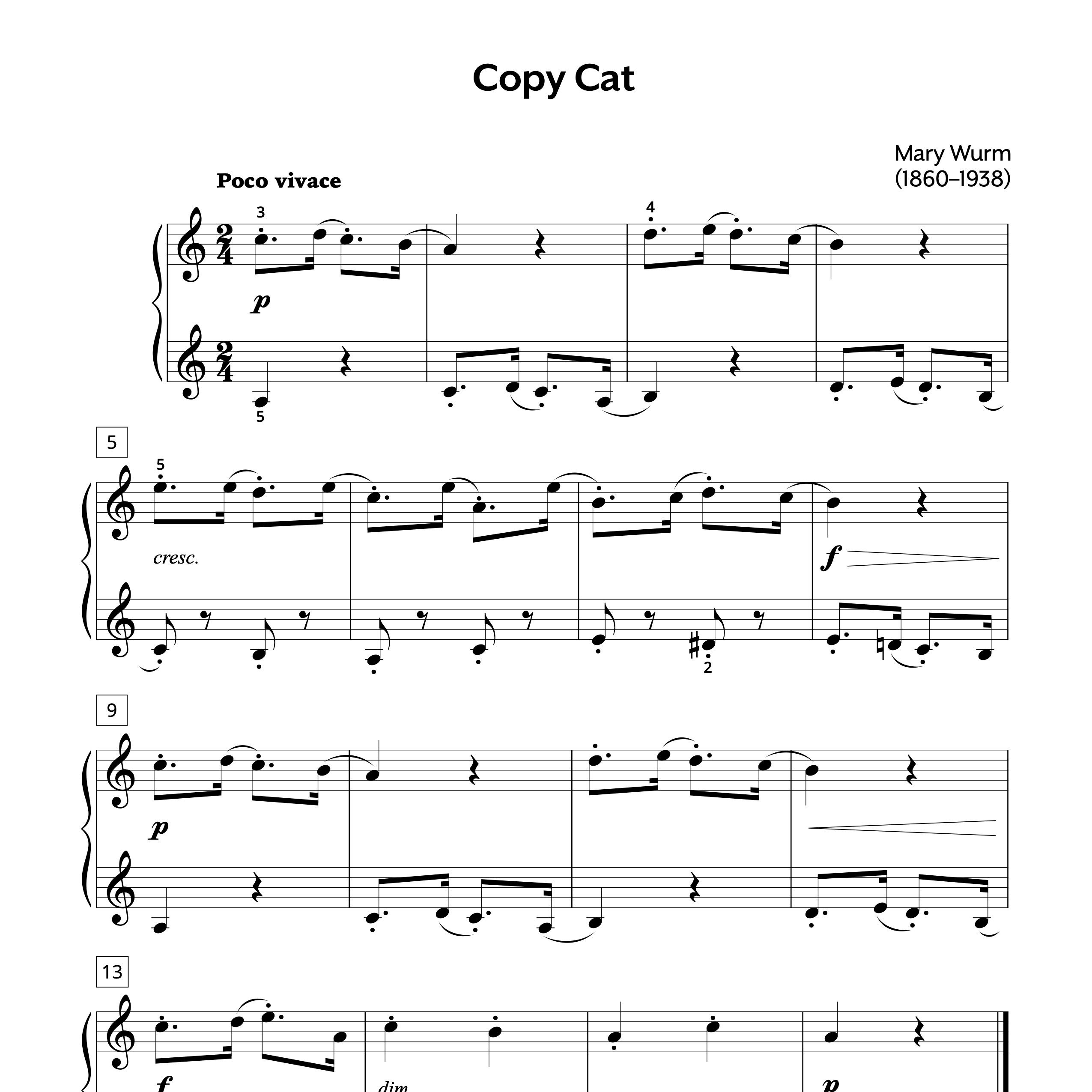 Piano Sheet Music Mary Wurm Copy Cat