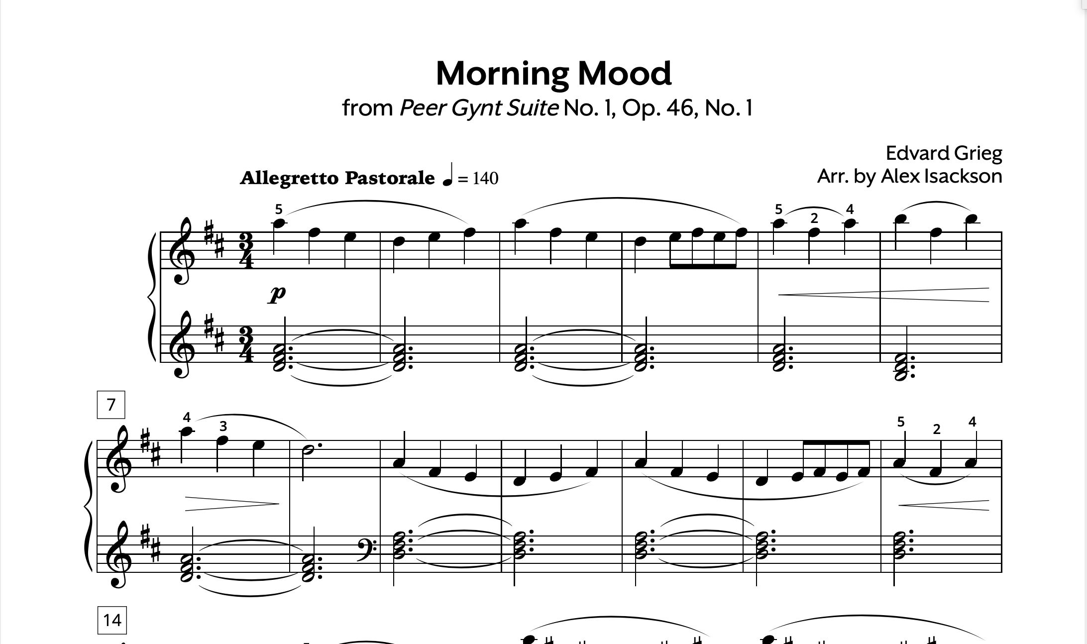 Morning Mood Piano Sheet Music from Peer Gynt Suite