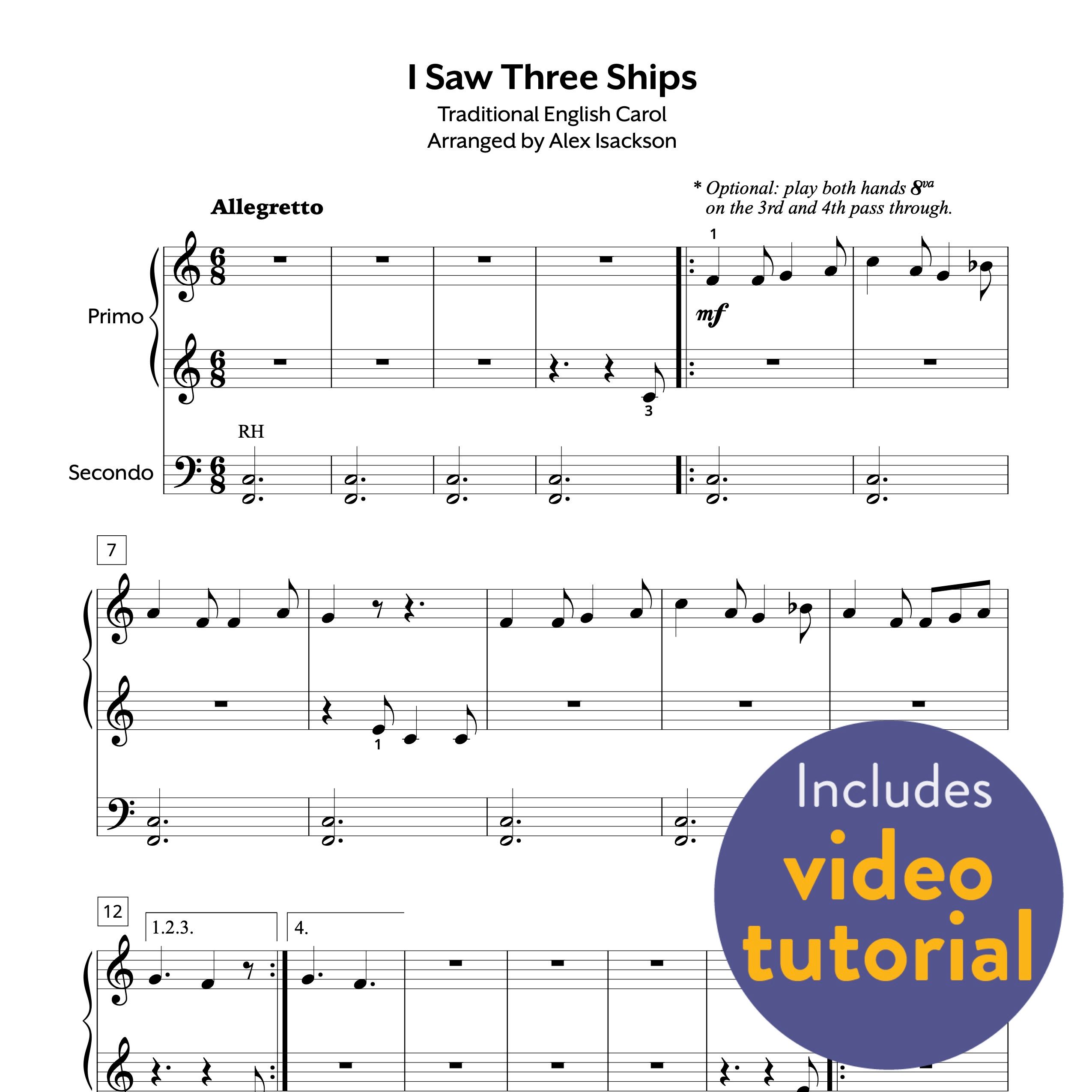 Christmas Piano Sheet Music Duet I Saw Three Ships