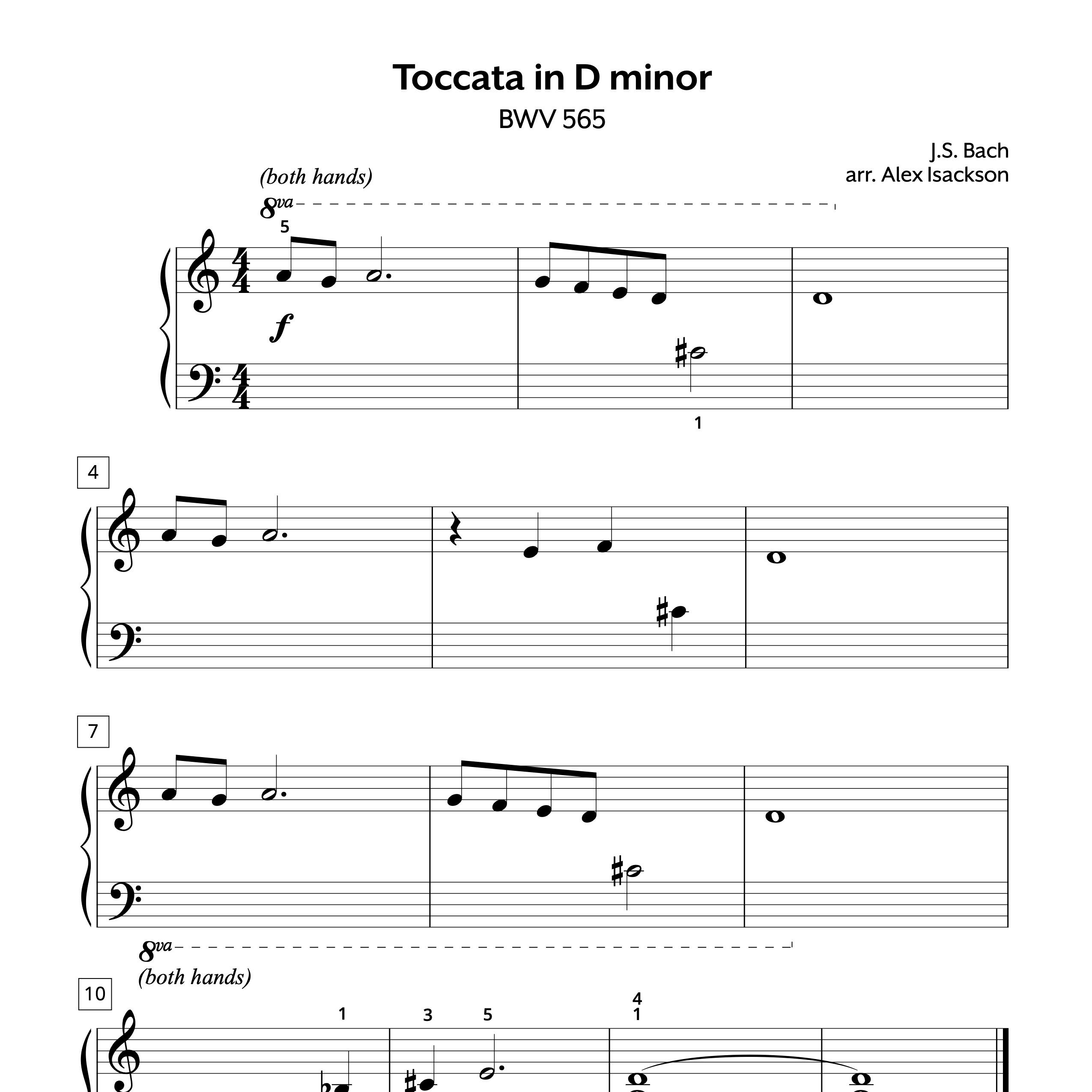 Easy Piano Sheet Music | J.S. Bach | Toccata in D minor, BWV 565