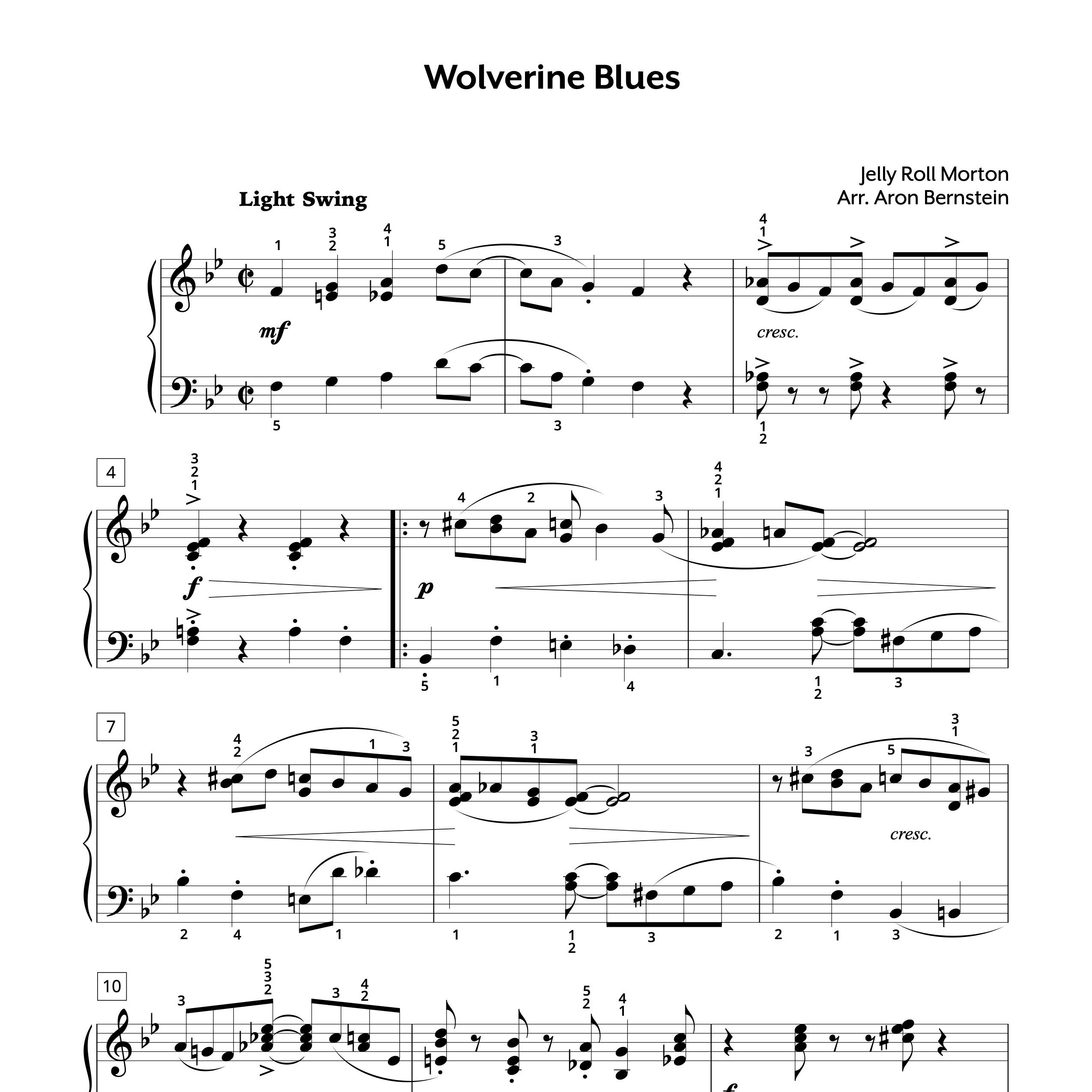 Piano Sheet Music |Jazz | Wolverine Blues | Jelly Roll Morton