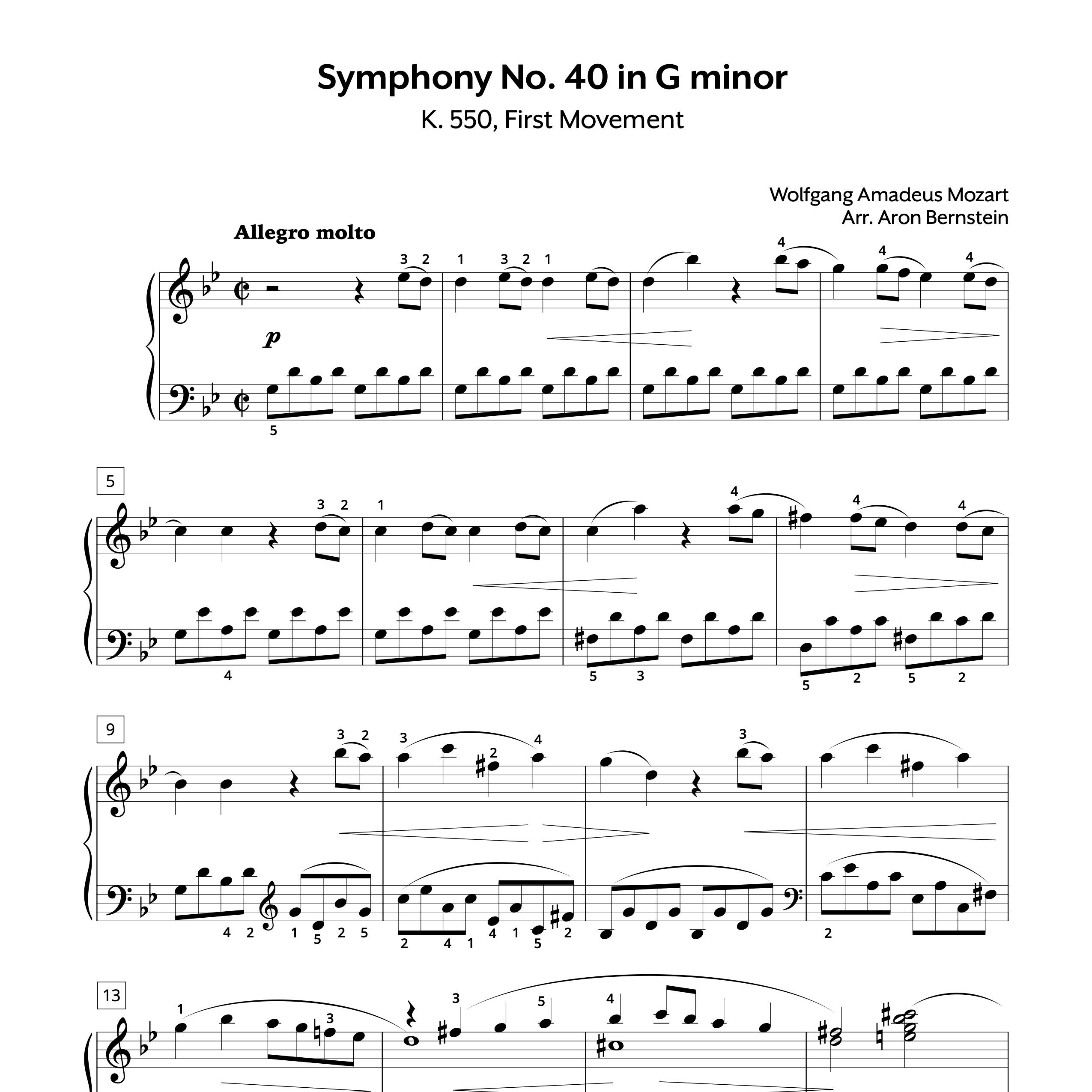 Symphony No. 40 in G Minor Sheet Music for Piano | Mozart