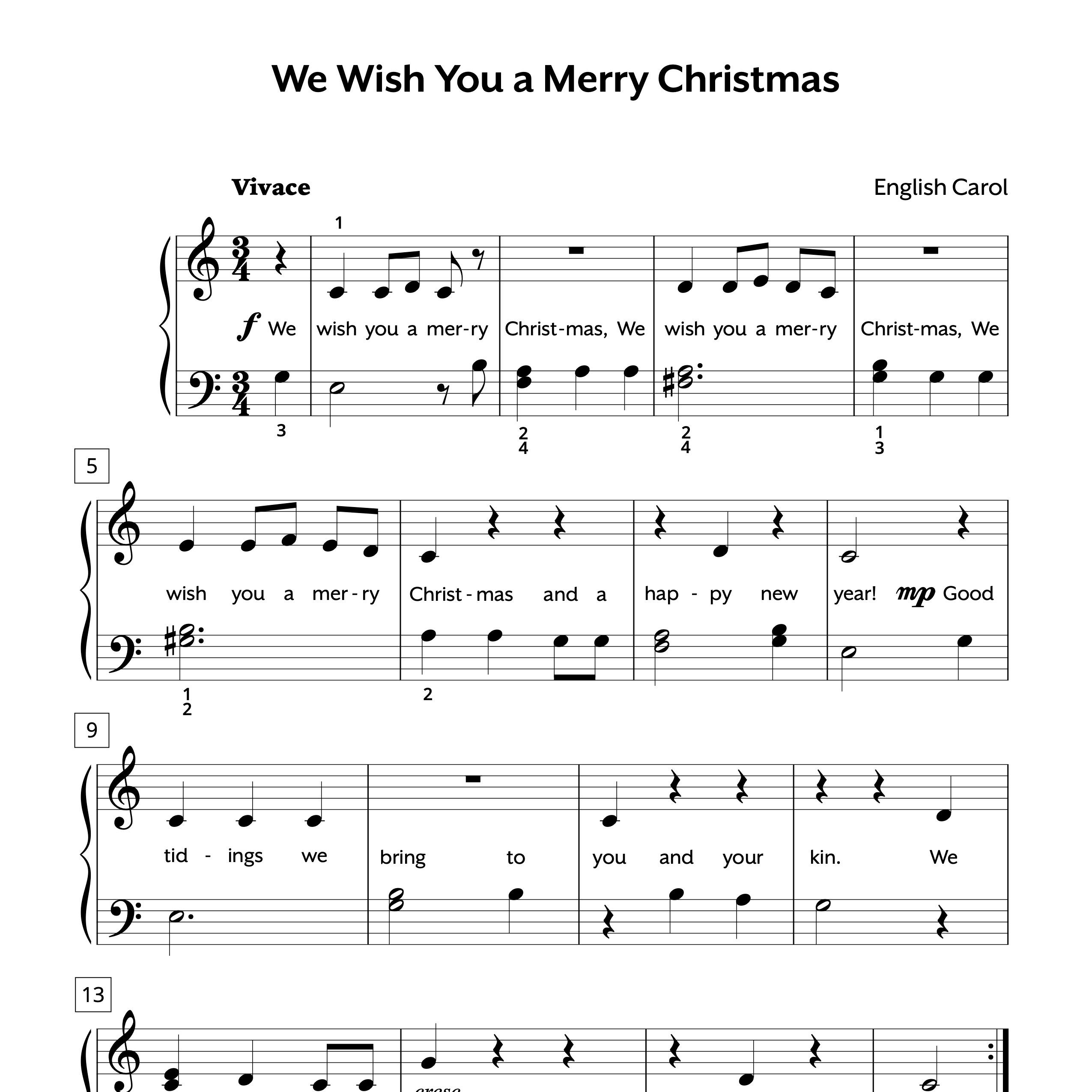 We Wish You a Merry Christmas Piano Sheet Music | Easy Version | Free PDF