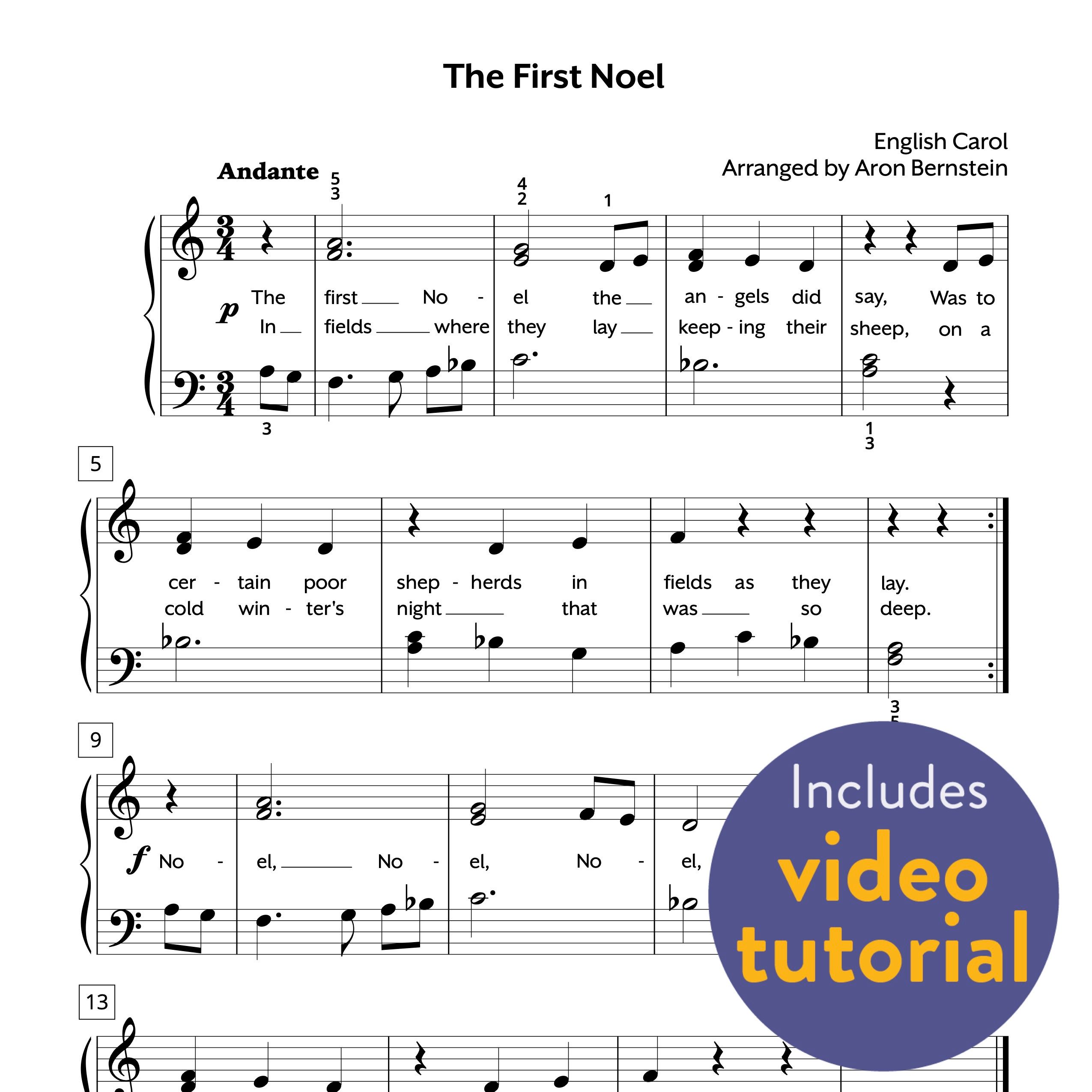 The First Noel Piano Sheet Music | Easy English Christmas Carol