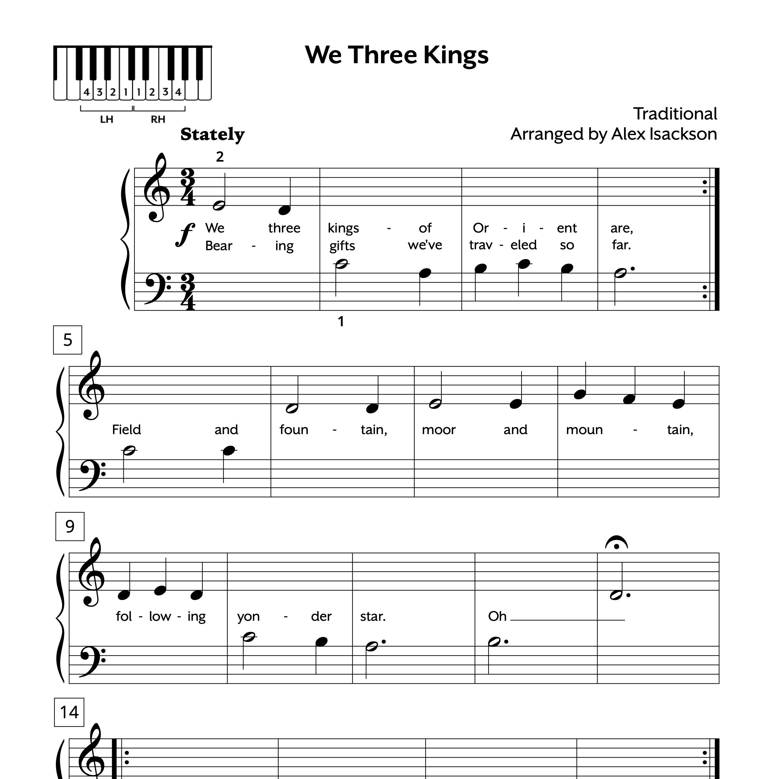 We Three Kings Sheet Music for Piano - Easy Level