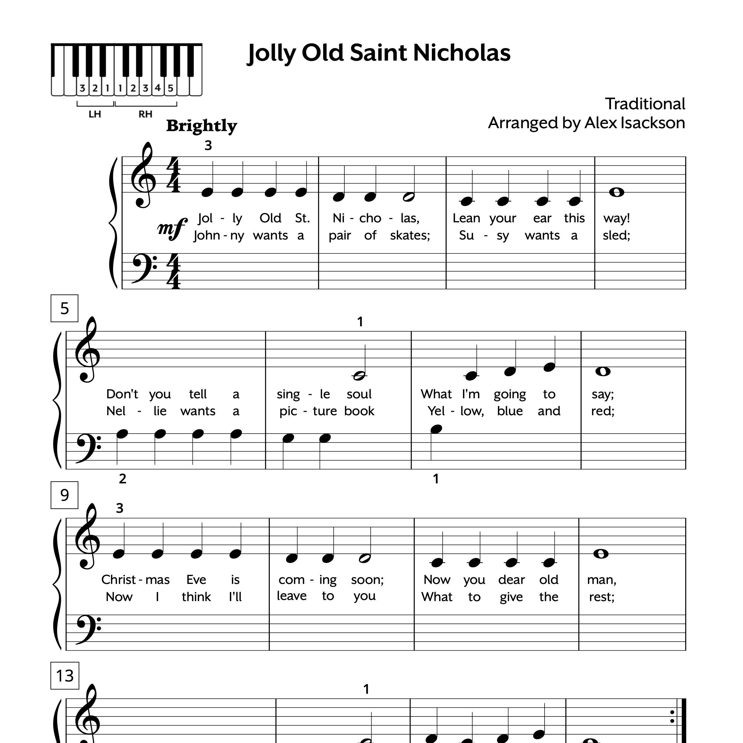 Jolly Old Saint Nicholas Sheet Music for Piano | Free, Super Easy