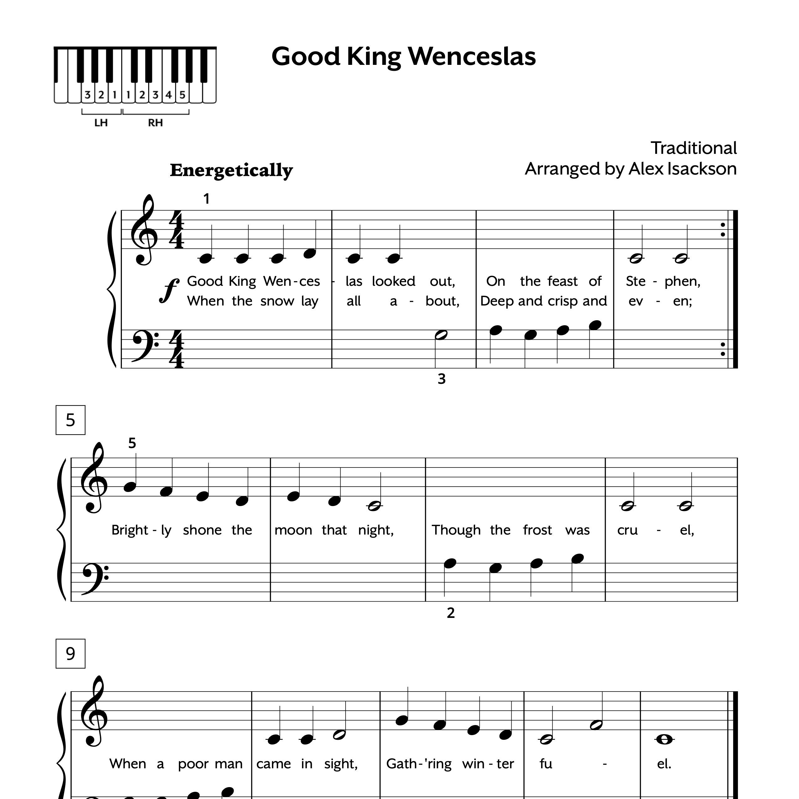Easy Christmas Piano Sheet Music | Good King Wenceslas
