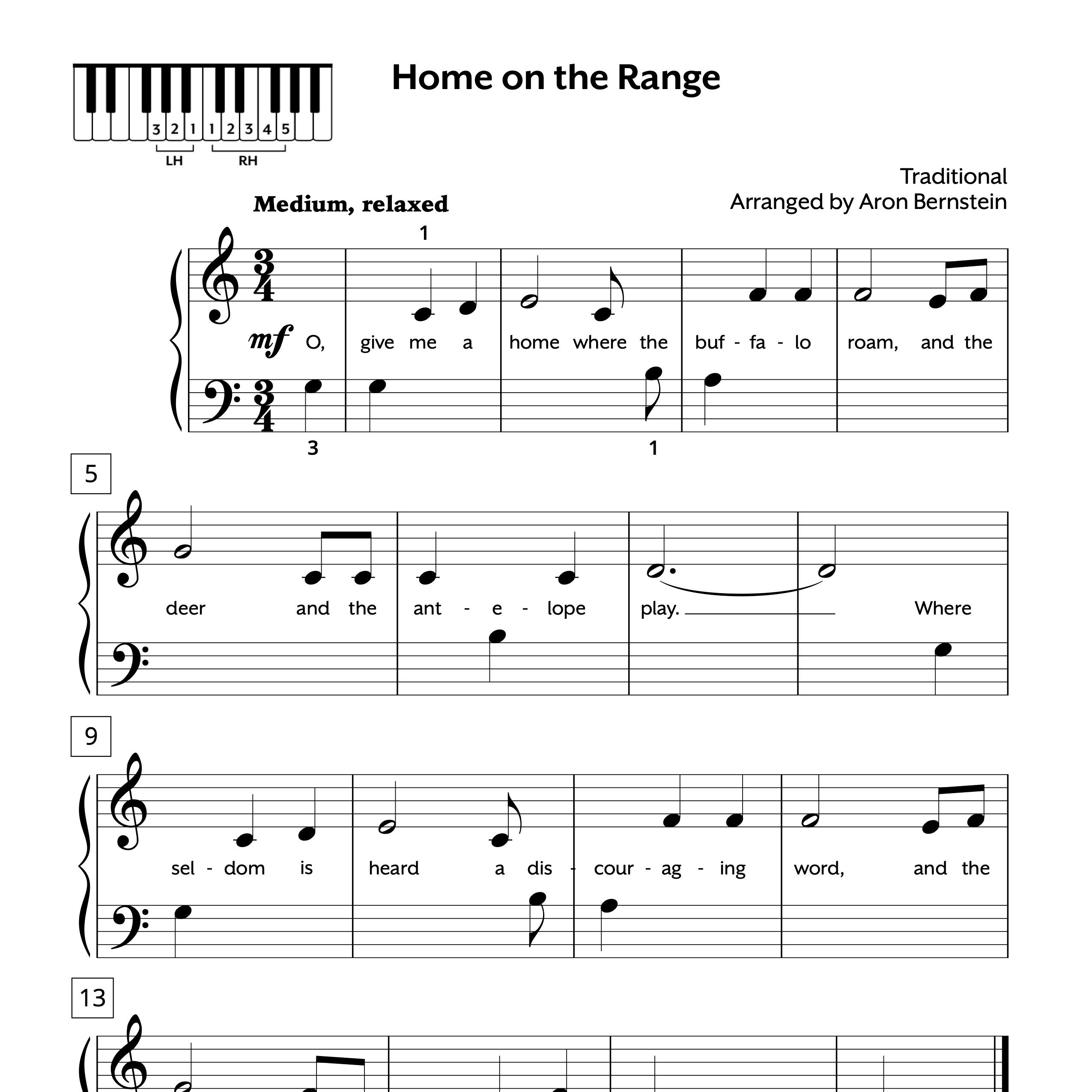 Easy Piano Sheet Music | Home on the Range