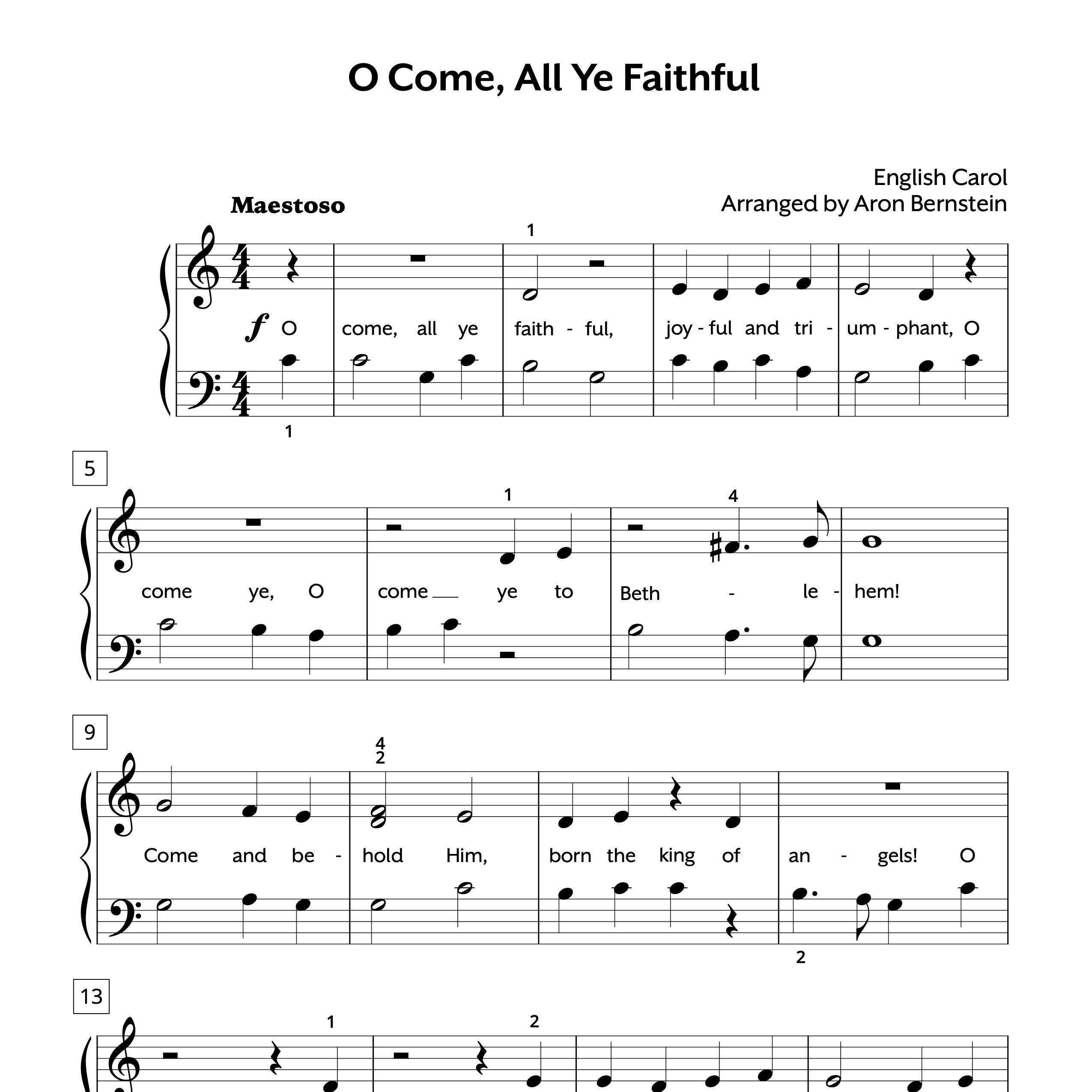 Easy Christmas Piano Sheet Music | O Come, All Ye Faithful - Hoffman ...