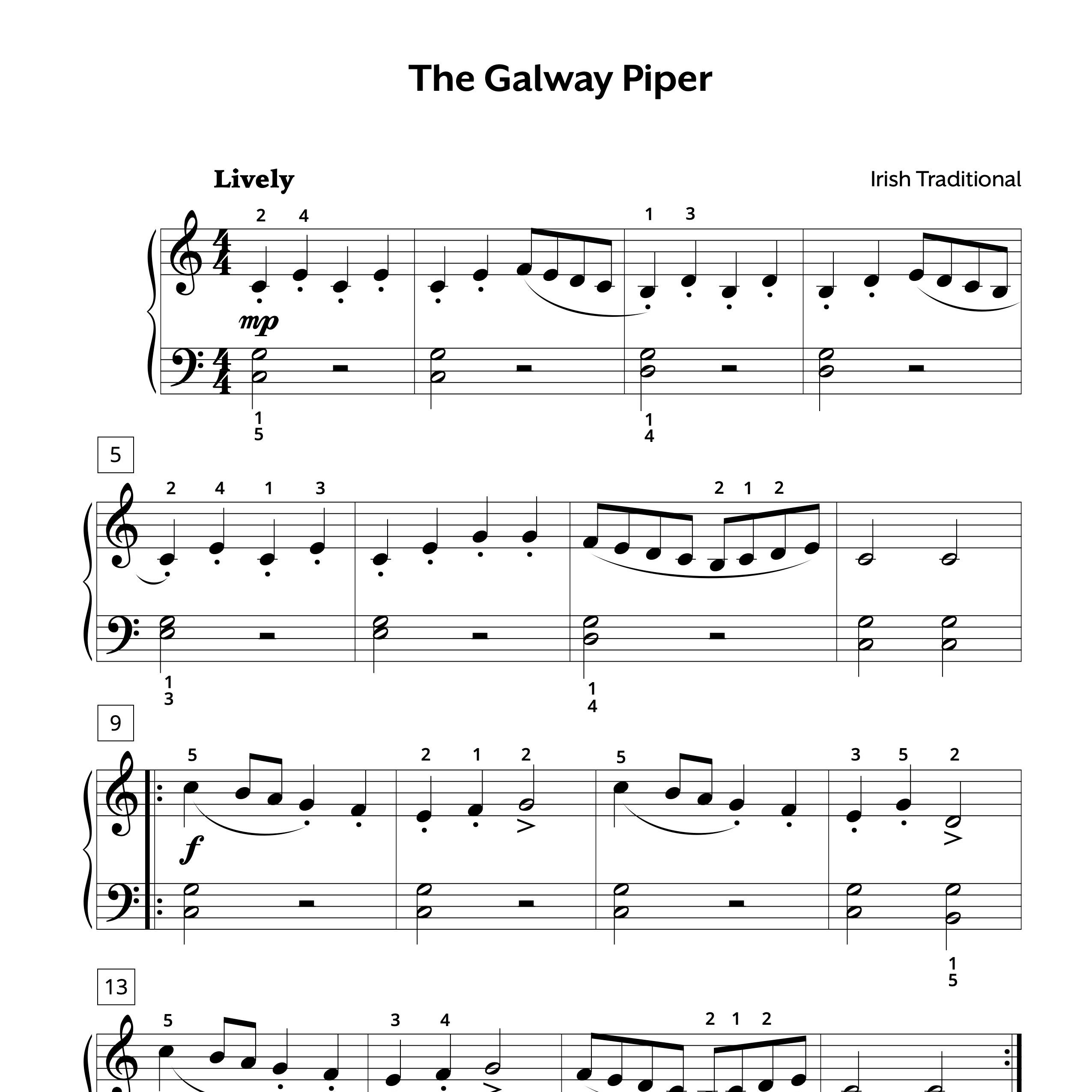 Easy Piano Sheet Music | The Galway Piper | Free Download