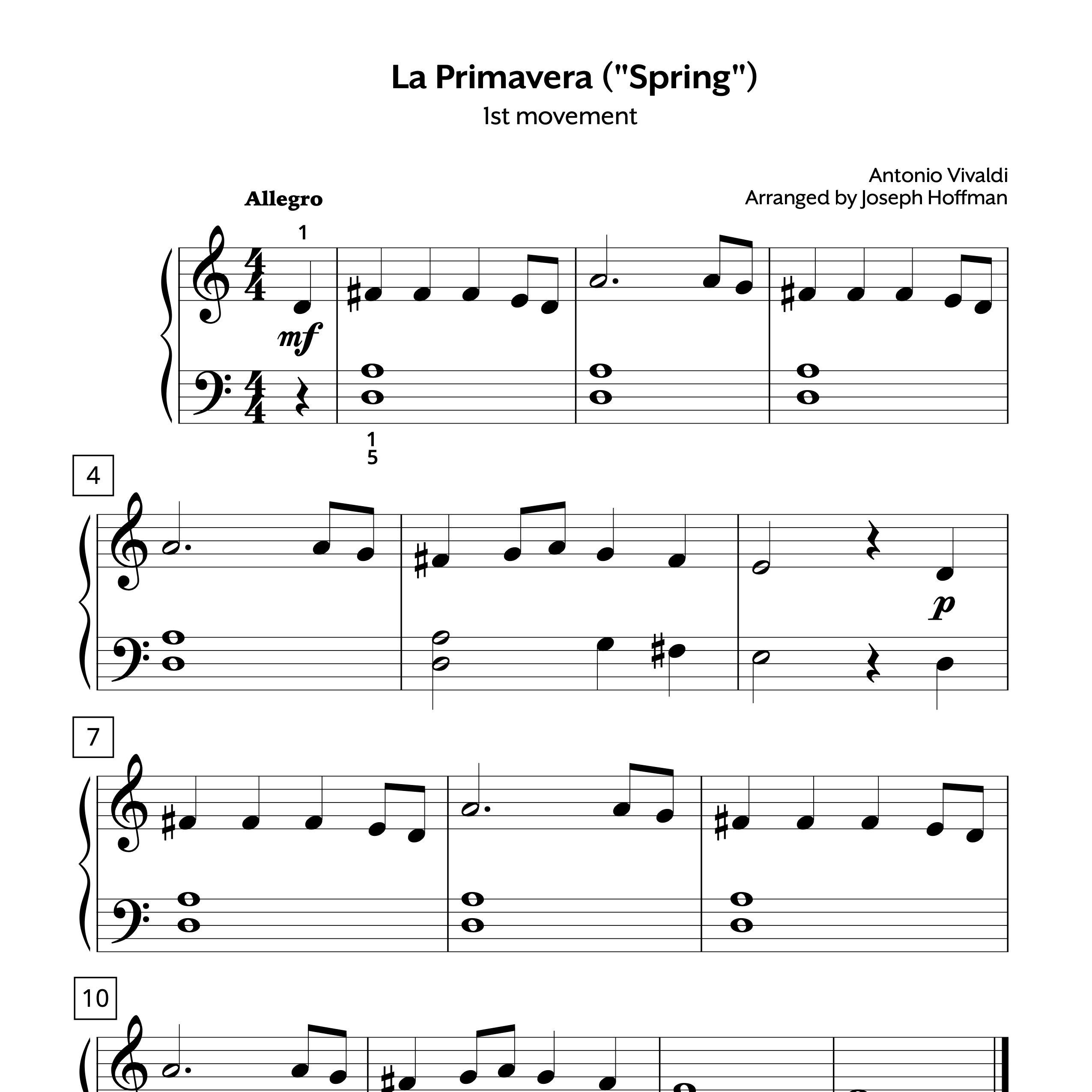 Vivaldi | ‘Spring’ Piano Sheet Music - Super Easy Level, Free PDF