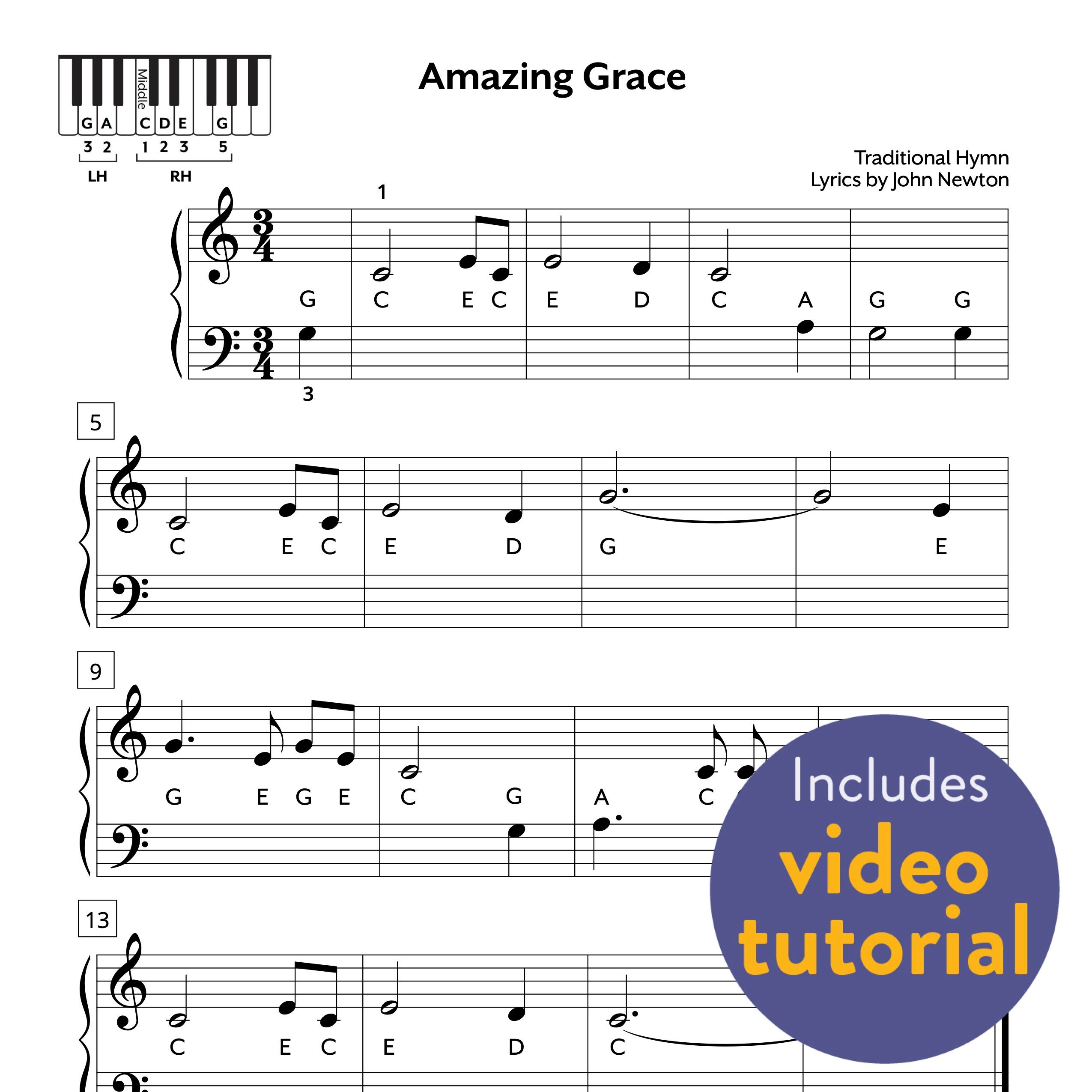 Amazing Grace Piano Sheet Music | Super Easy, Free, Beginner Level