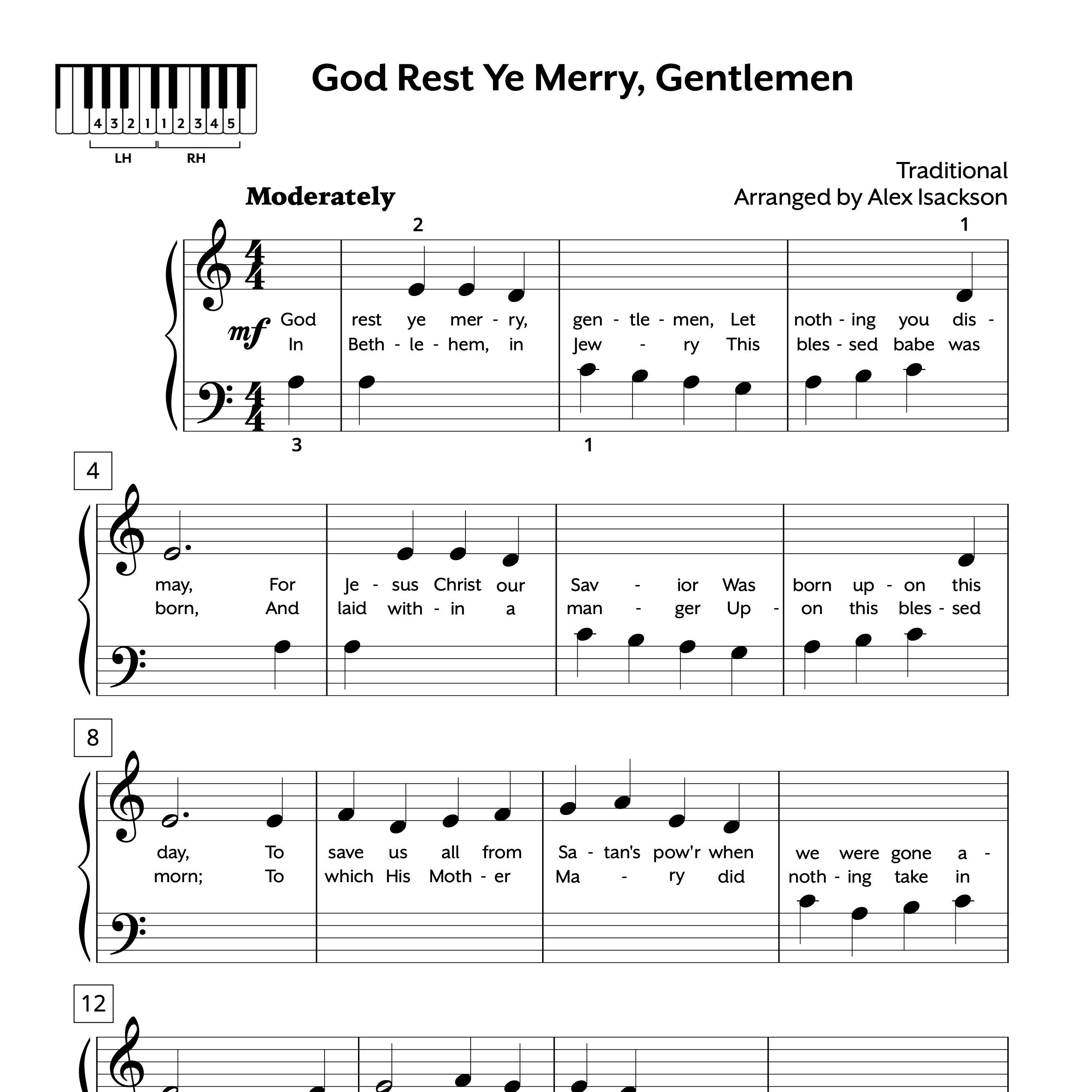Easy Christmas Piano Sheet Music | God Rest Ye Merry, Gentlemen