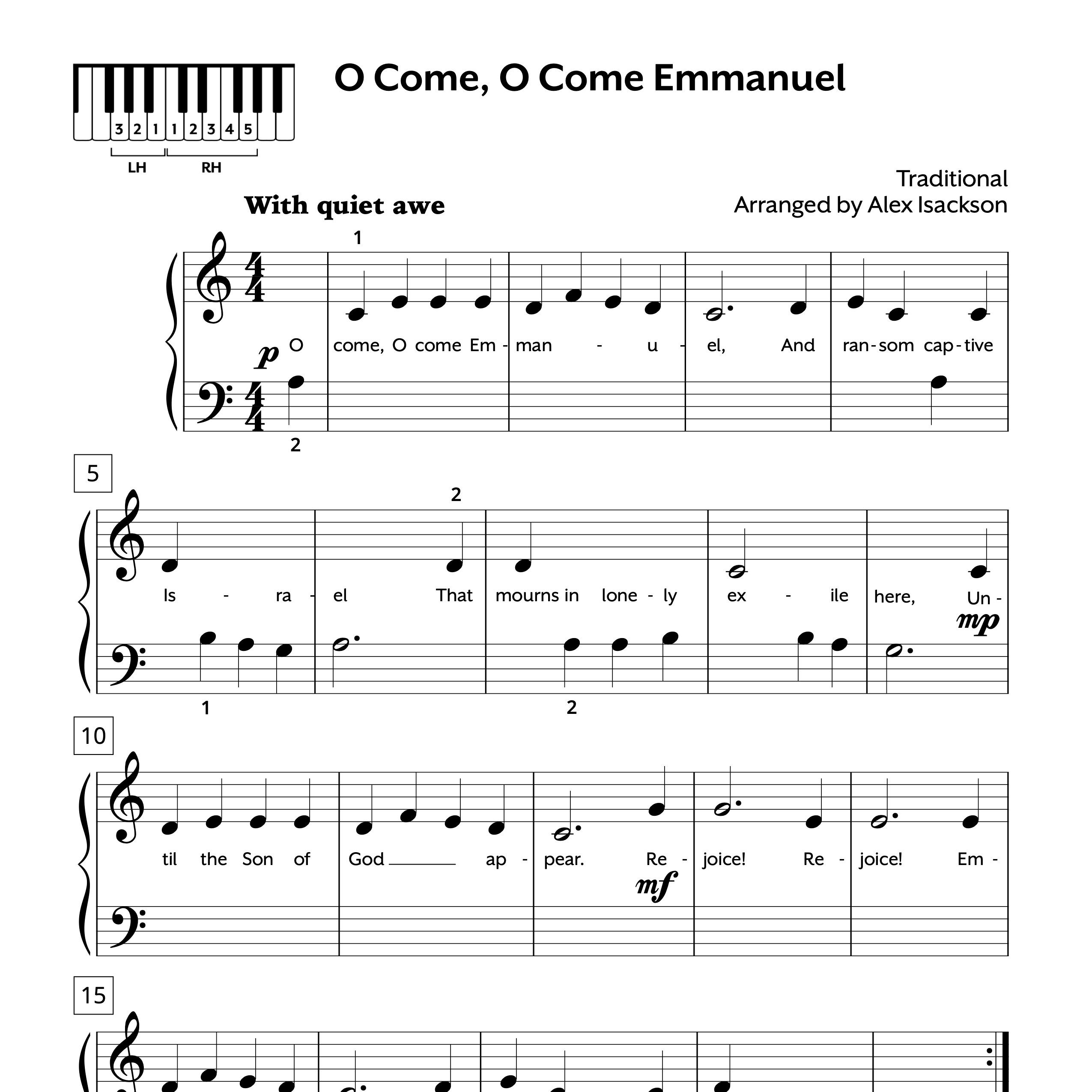 O Come, O Come Emmanuel | Sheet Music for Piano, Super Easy