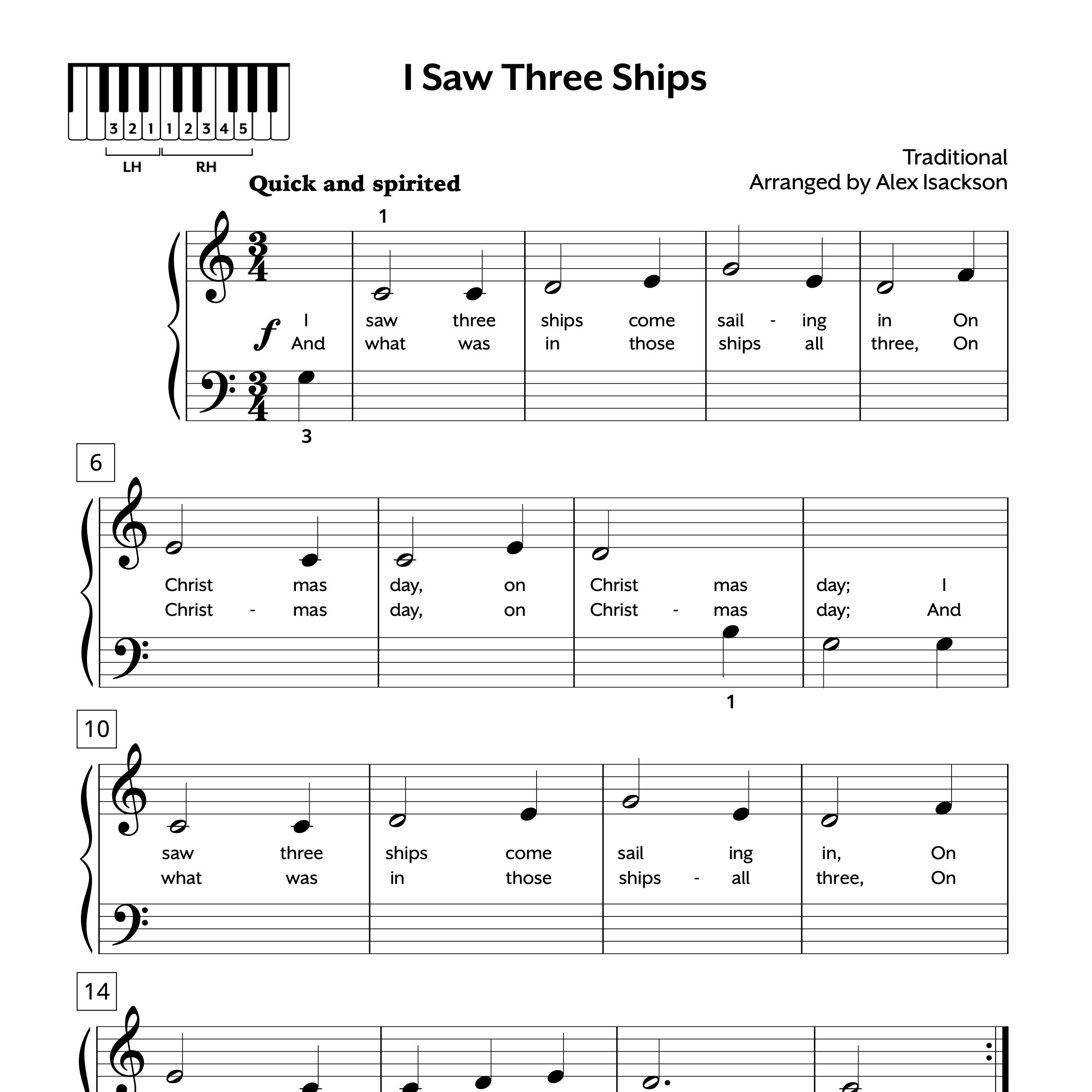 Easy Christmas Piano Sheet Music | I Saw Three Ships