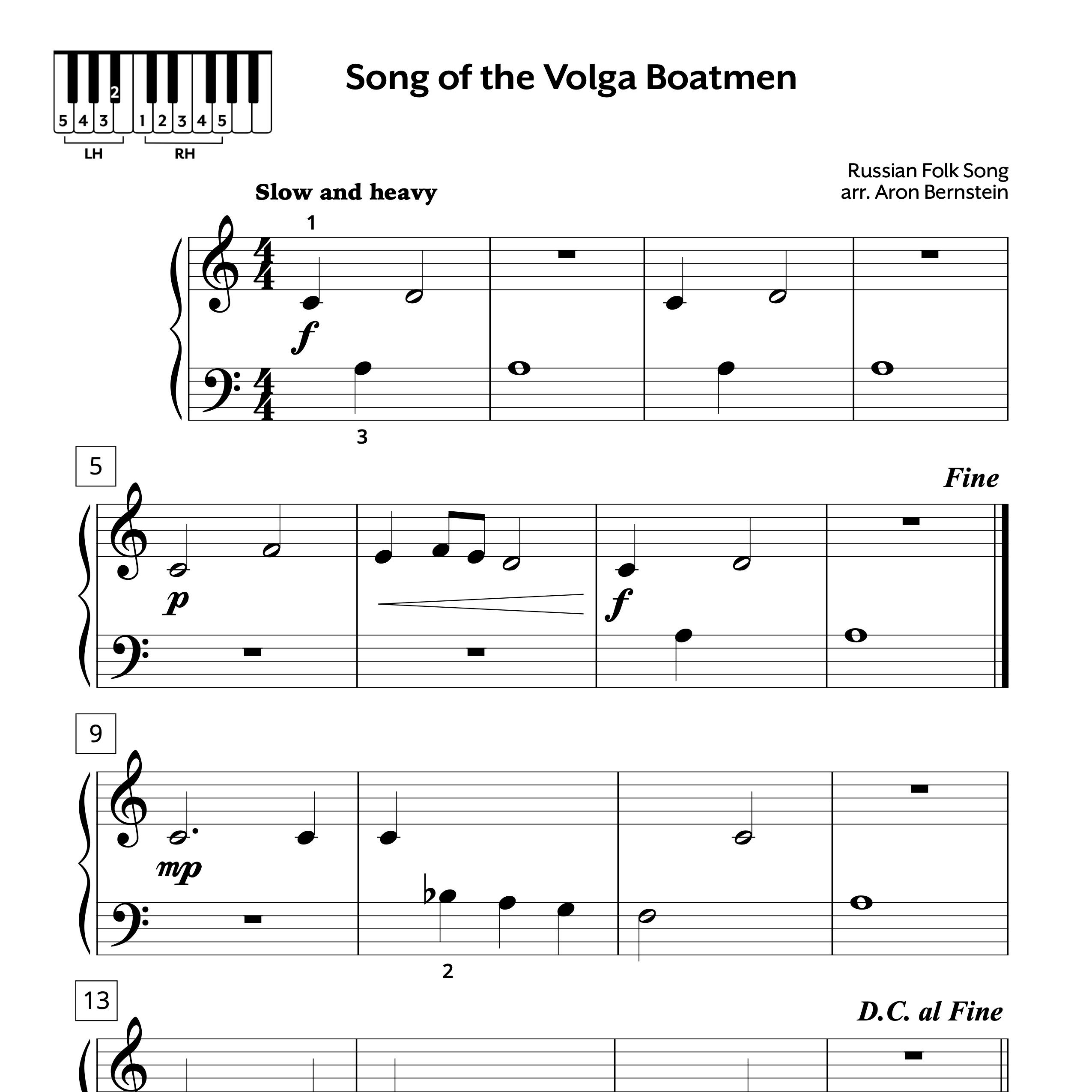 Song Of The Volga Boatmen Sheet Music For Piano Easy