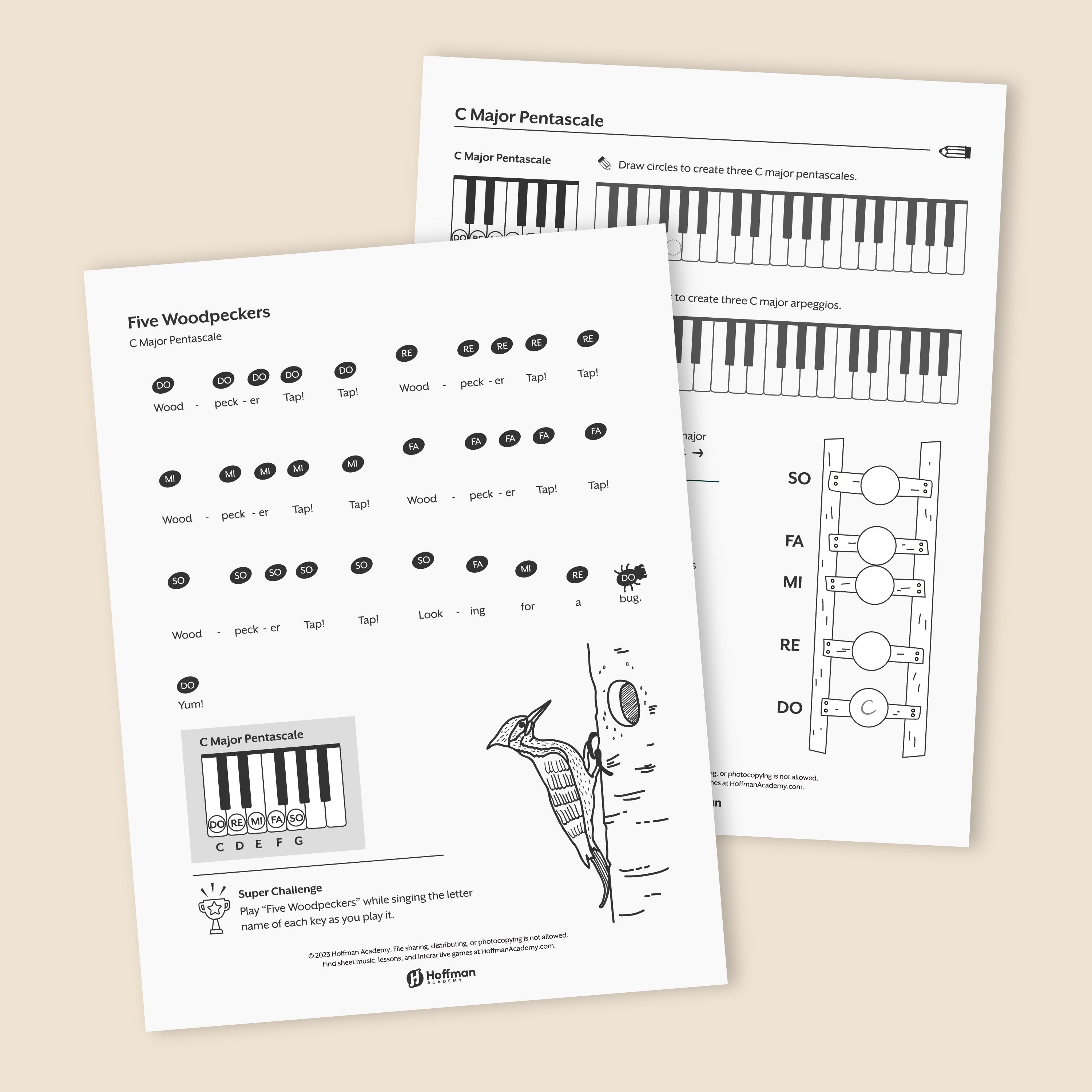 Five Woodpeckers | Easy Piano Sheet Music