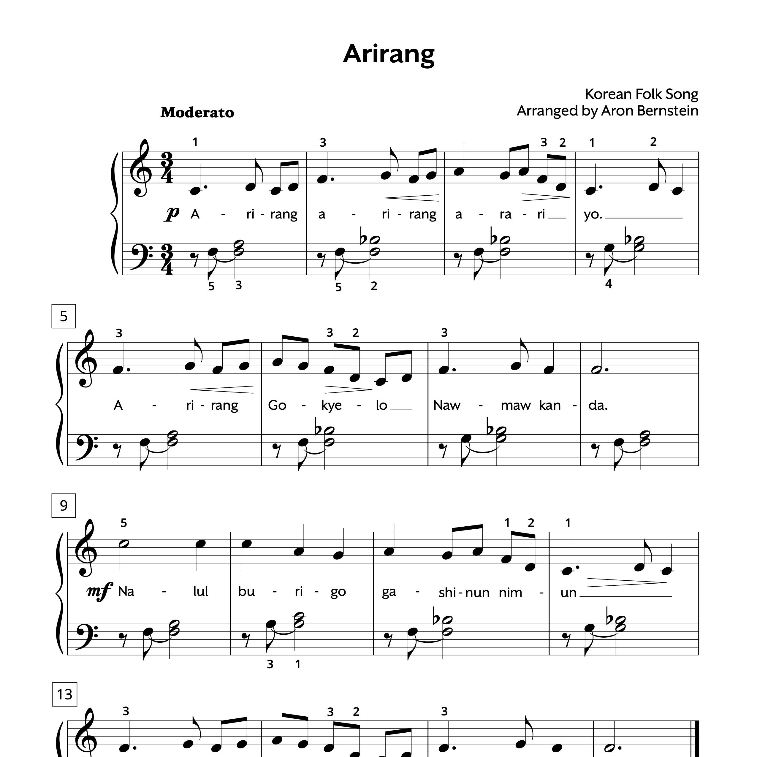 Arirang Piano Sheet Music | Easy Korean Folk Melody