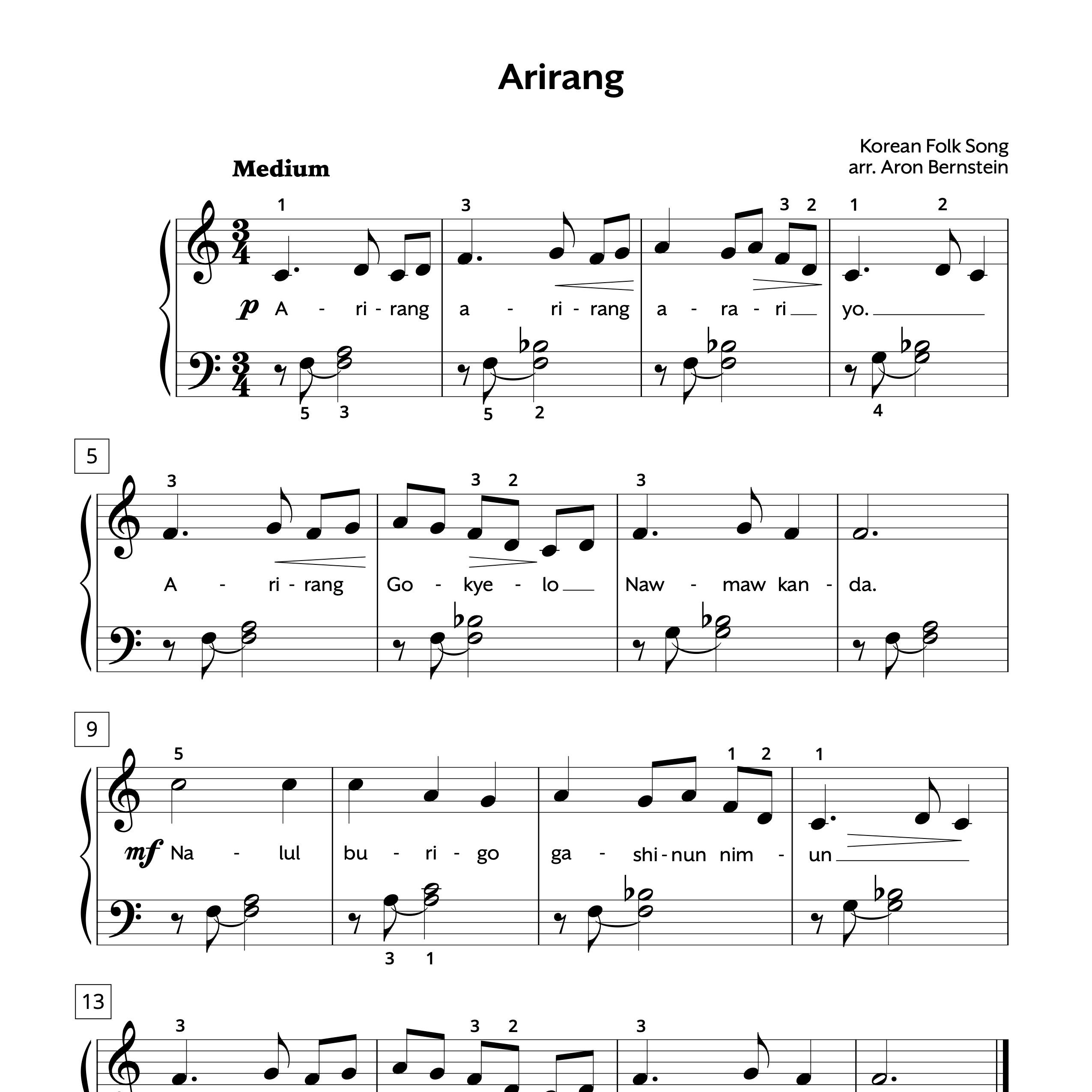Arirang Piano Sheet Music | Easy Korean Folk Melody