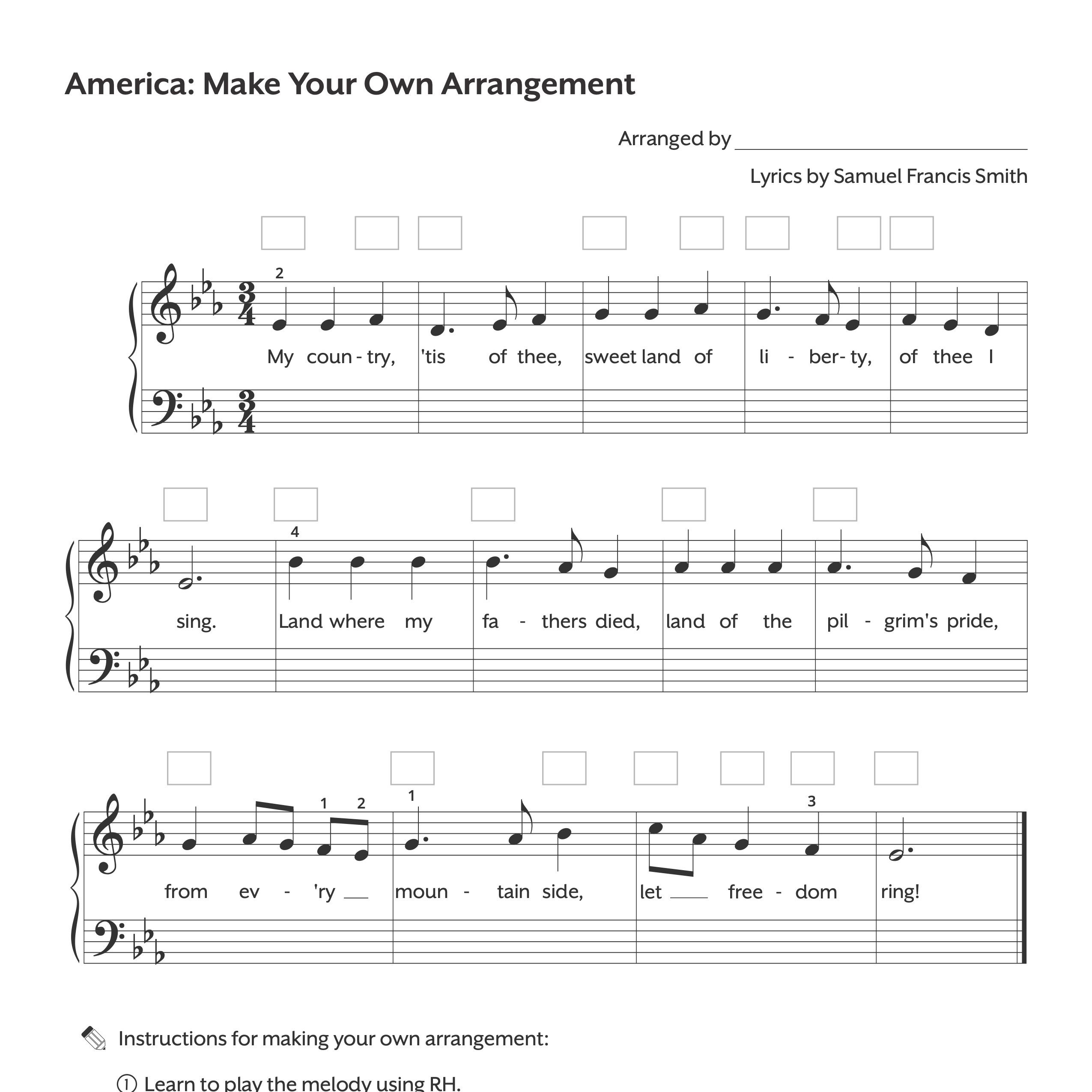 America My Country ‘Tis of Thee | Sheet Music for Piano