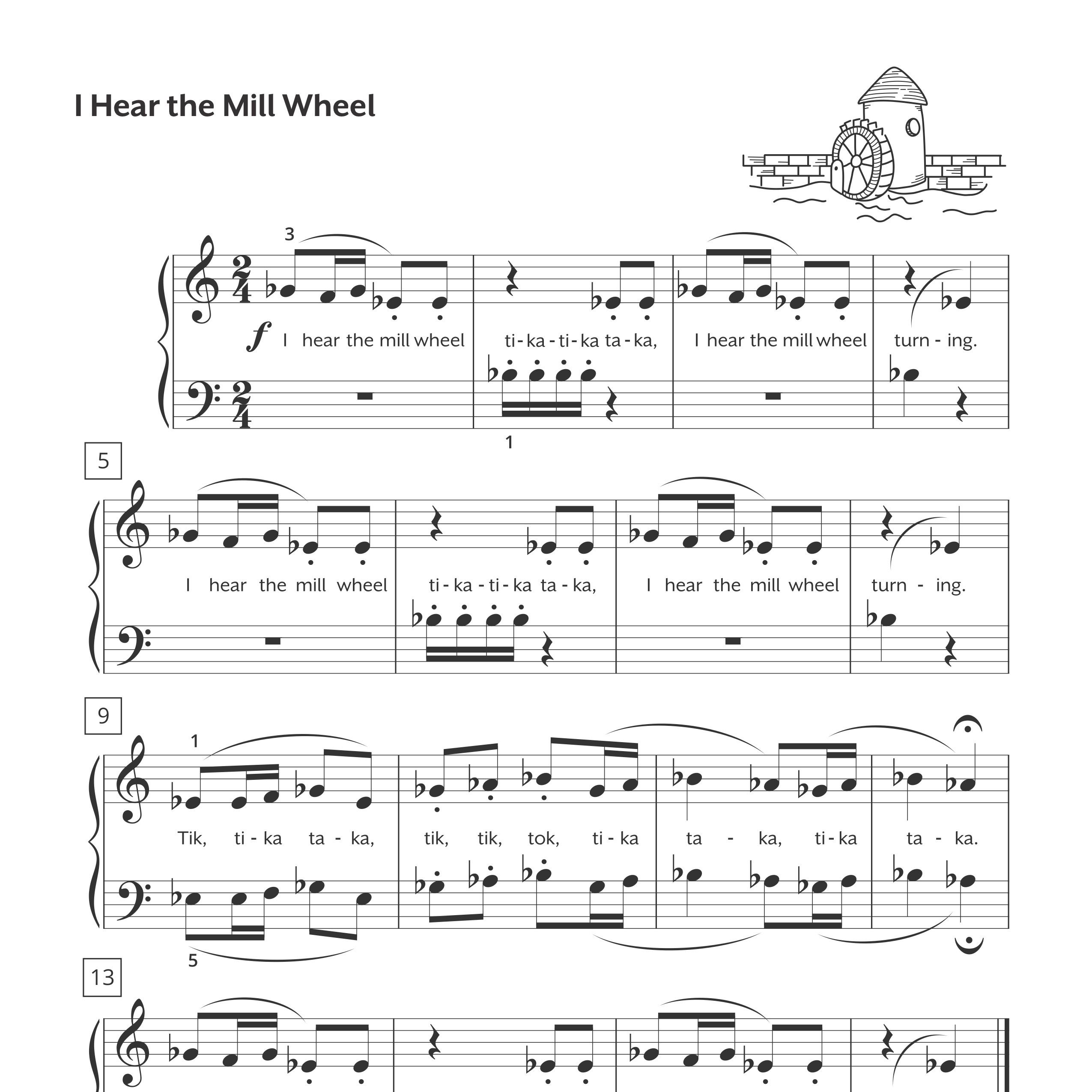 Easy Piano Sheet Music | I Hear the Mill Wheel