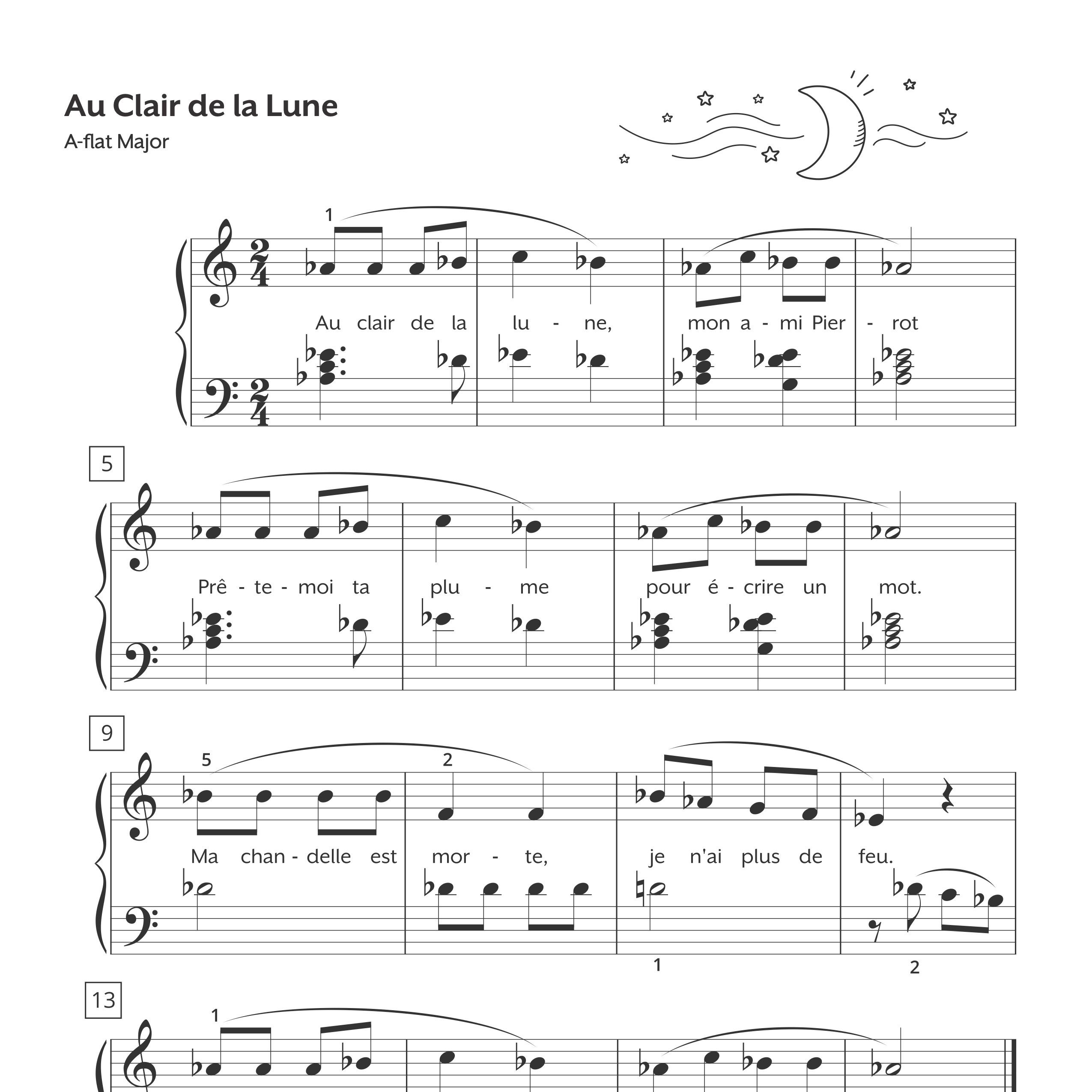 Au Clair De La Lune Piano Sheet Music | PDF, Easy Level