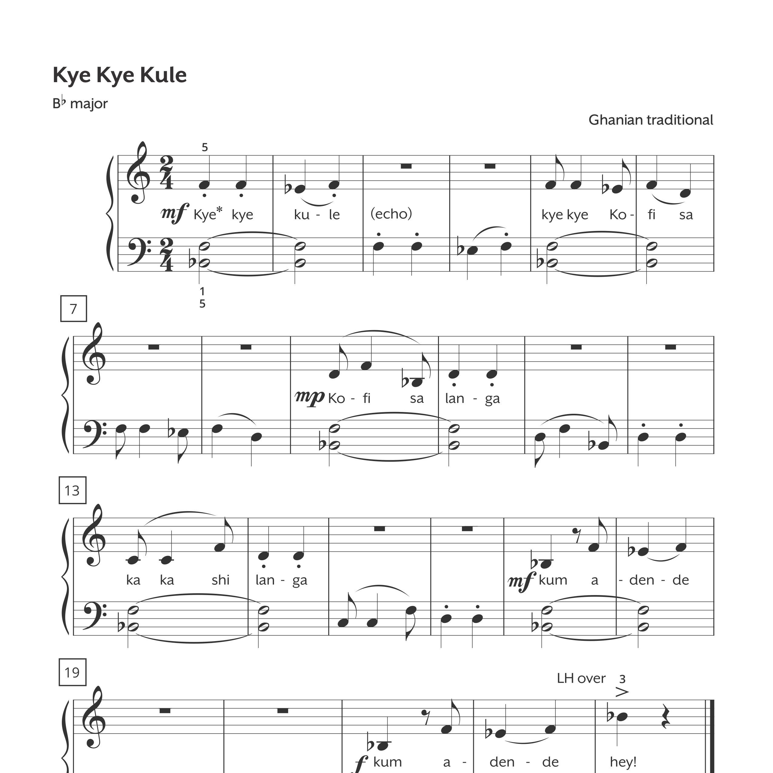 Easy Piano Sheet Music | Kye, Kye, Kule