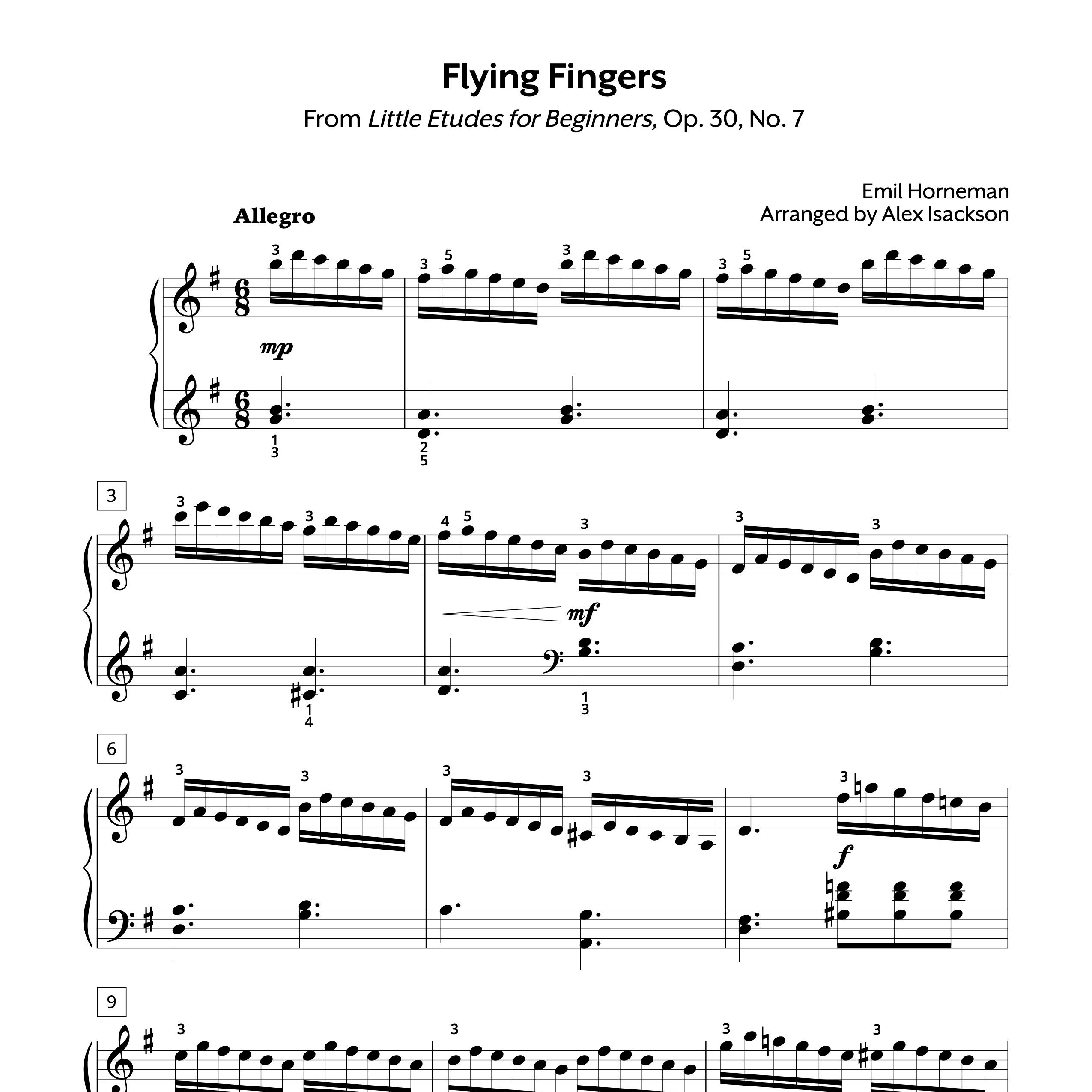Piano Sheet Music | Flying Fingers, Op. 30, No. 7 | Emil Horneman