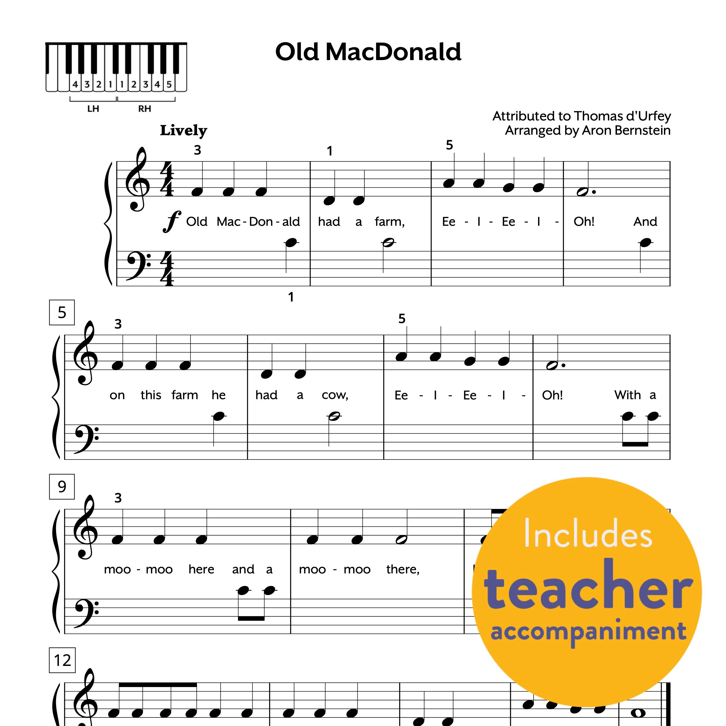 Old MacDonald Sheet Music for Piano | Super Easy Level, Free PDF
