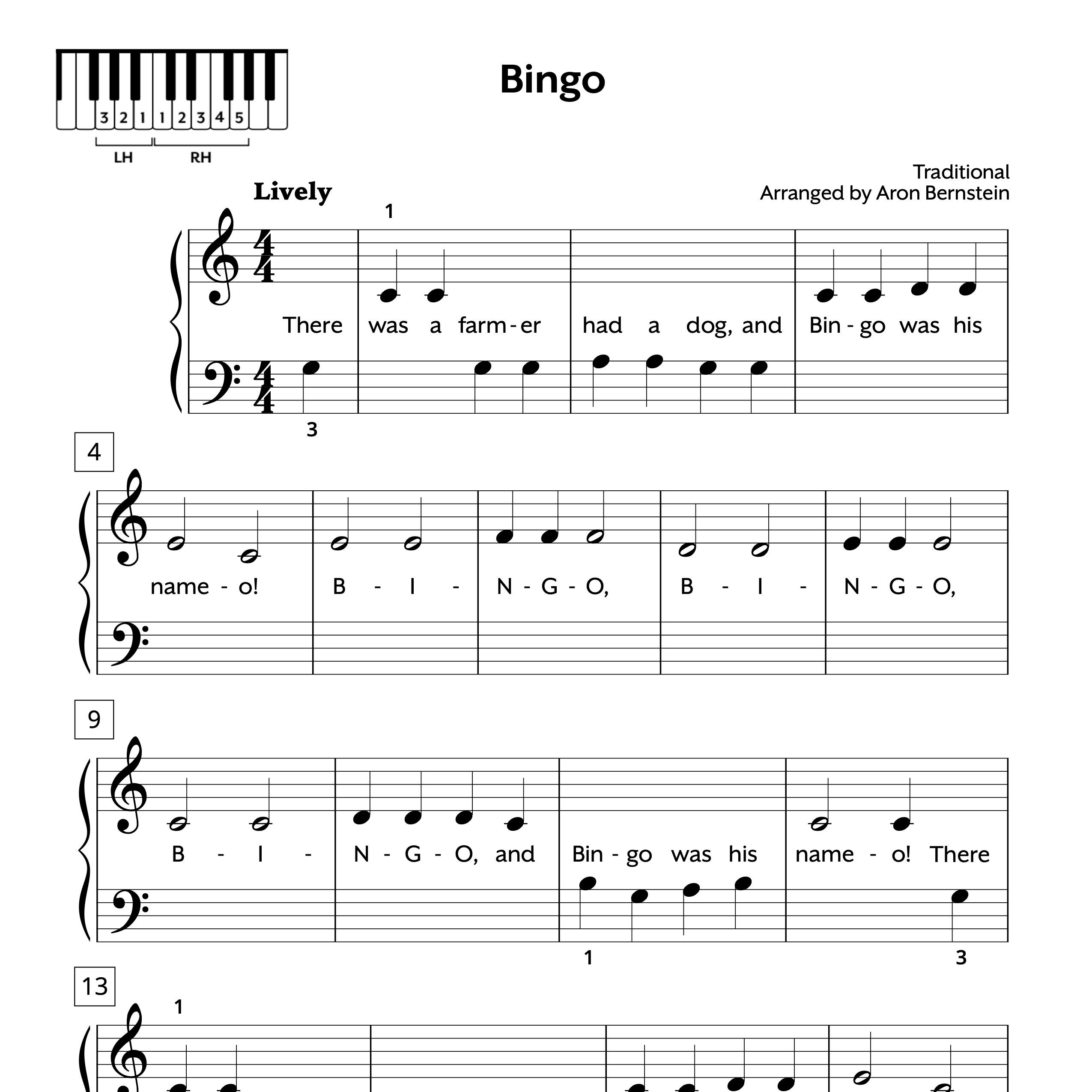 Bingo Piano Sheet Music | Super Easy Level, Free PDF Download