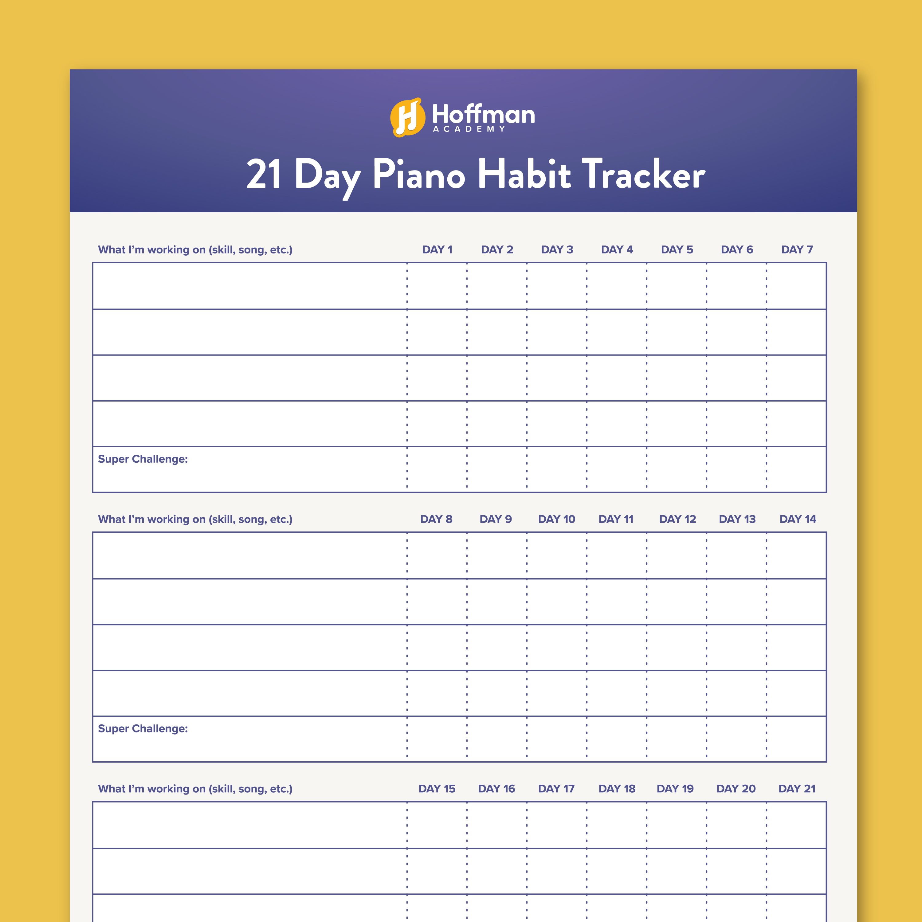 Twenty-One Day Piano Habit Tracker | Free Download