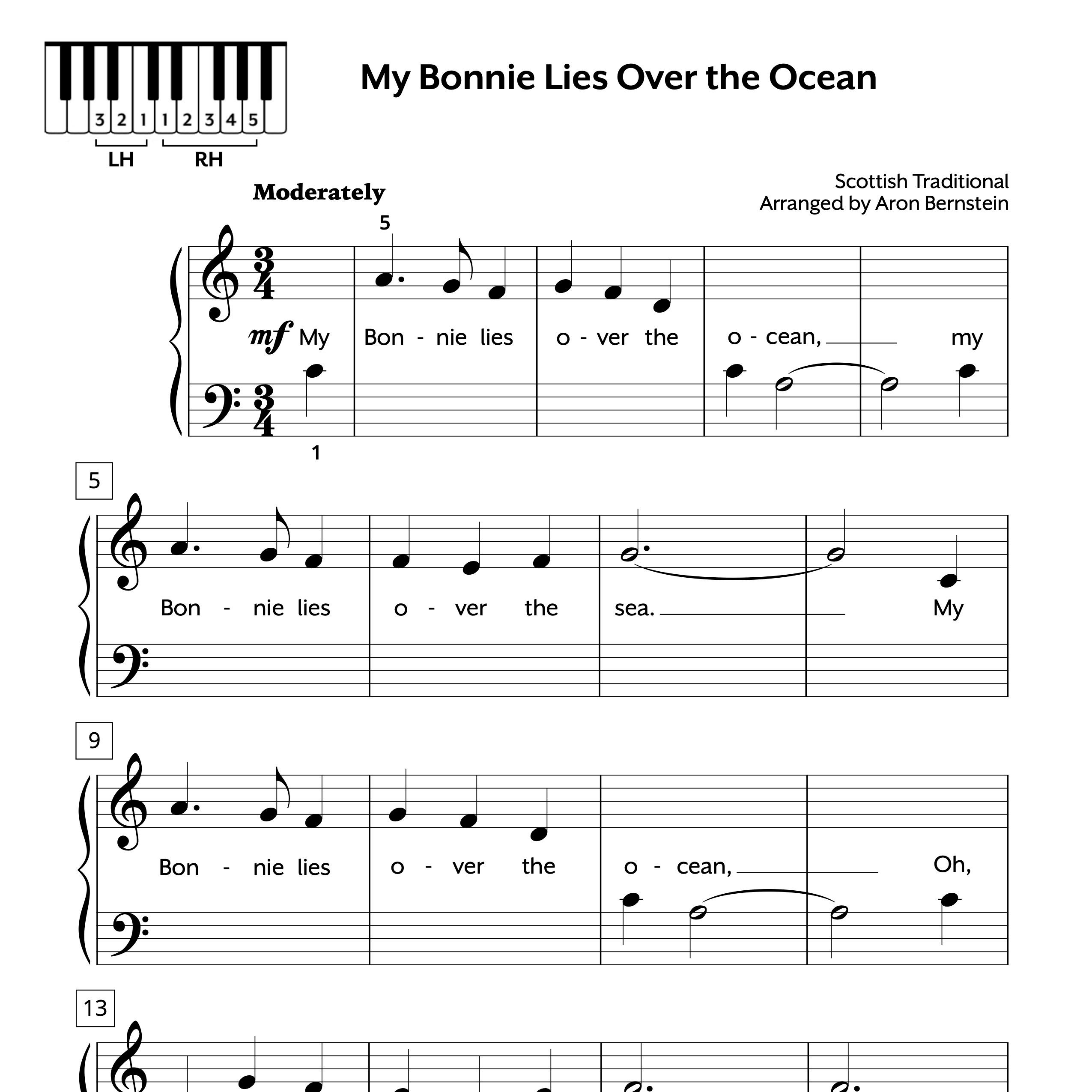 My Bonnie Lies Over the Ocean | Easy Piano Sheet Music