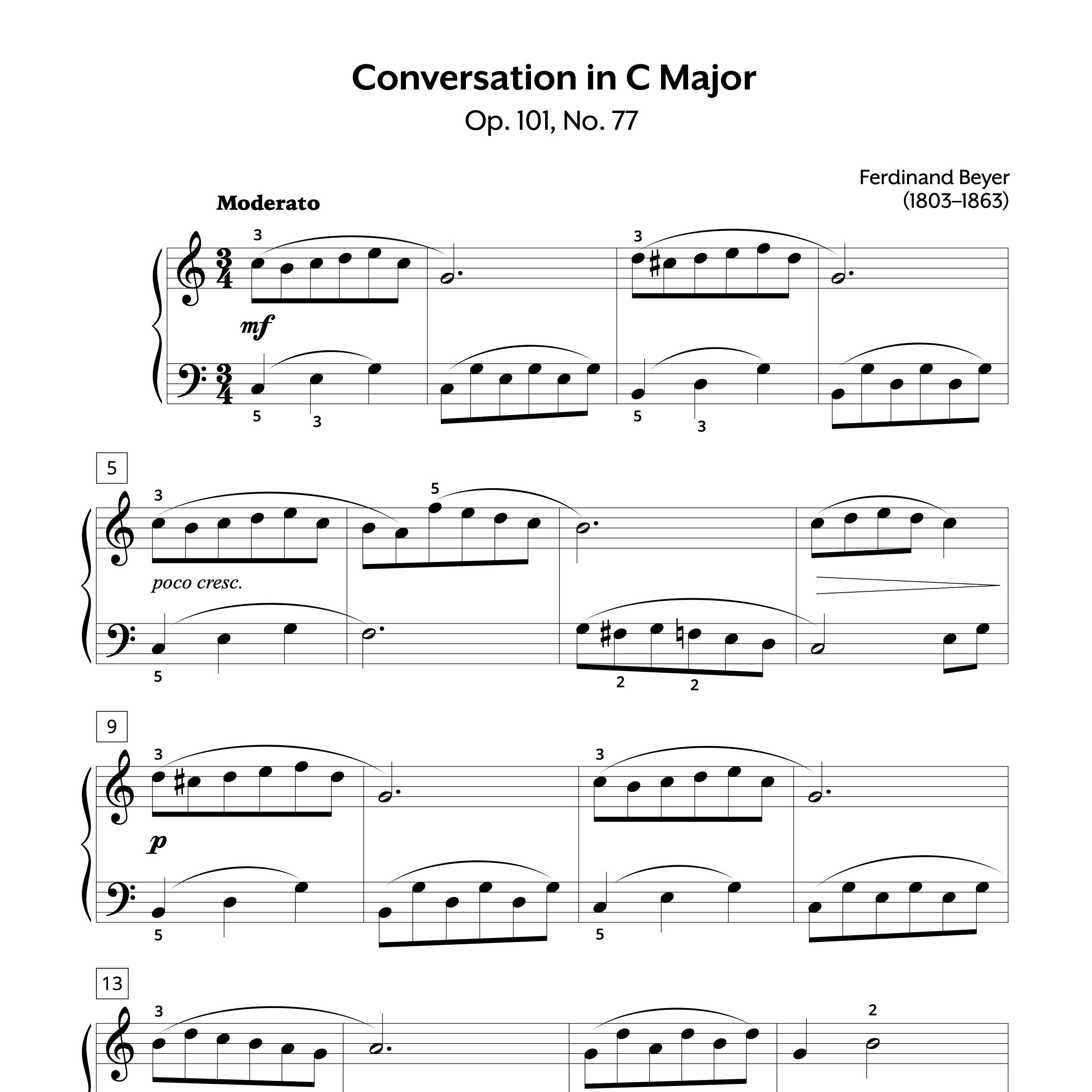 Ferdinand Beyer | Conversation in C Major, Op. 101 No. 77 | Piano Sheet ...