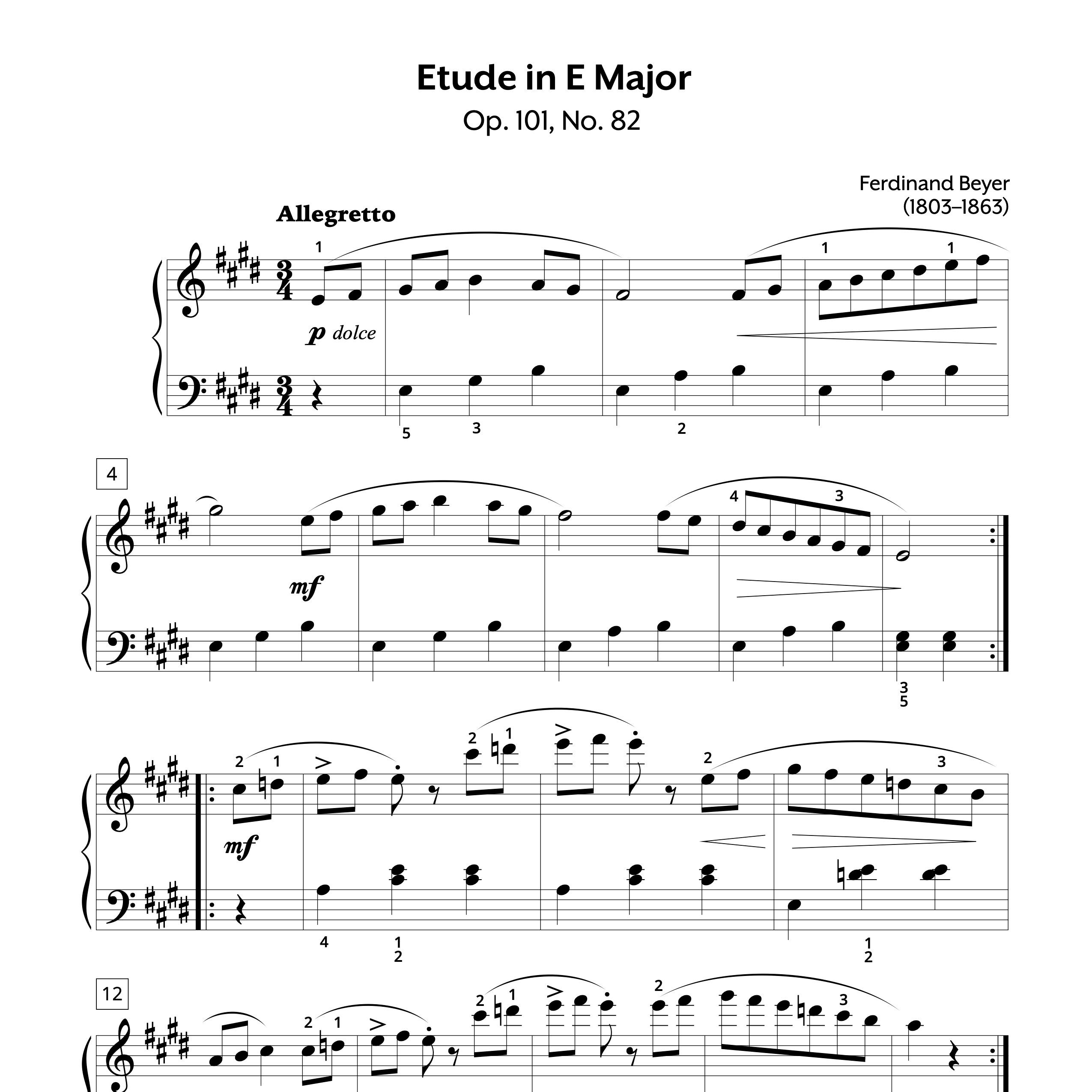 Ferdinand Beyer | Etude in E Major, Op. 101, No. 82 | Piano Sheet Music