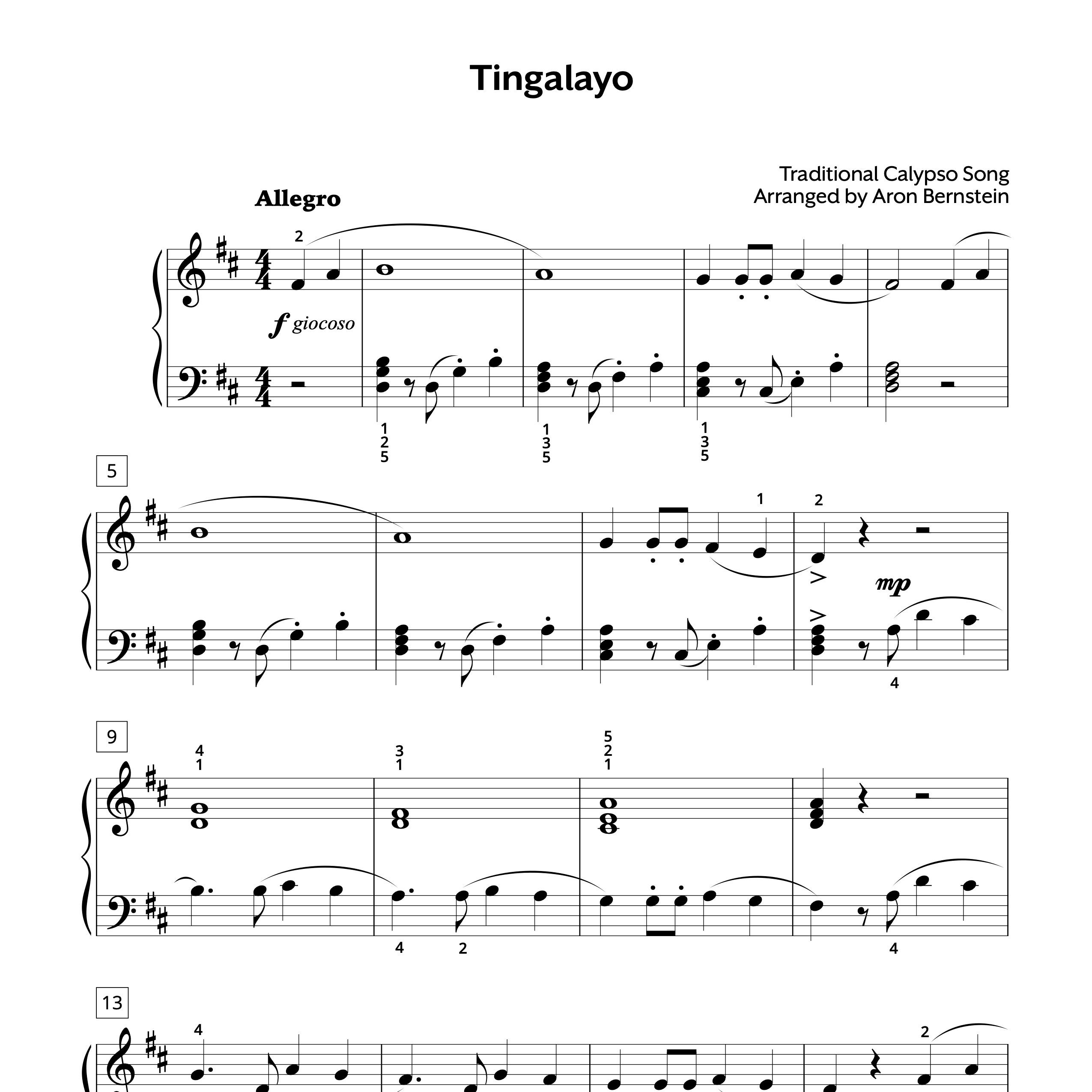 Tingalayo | Piano Sheet Music