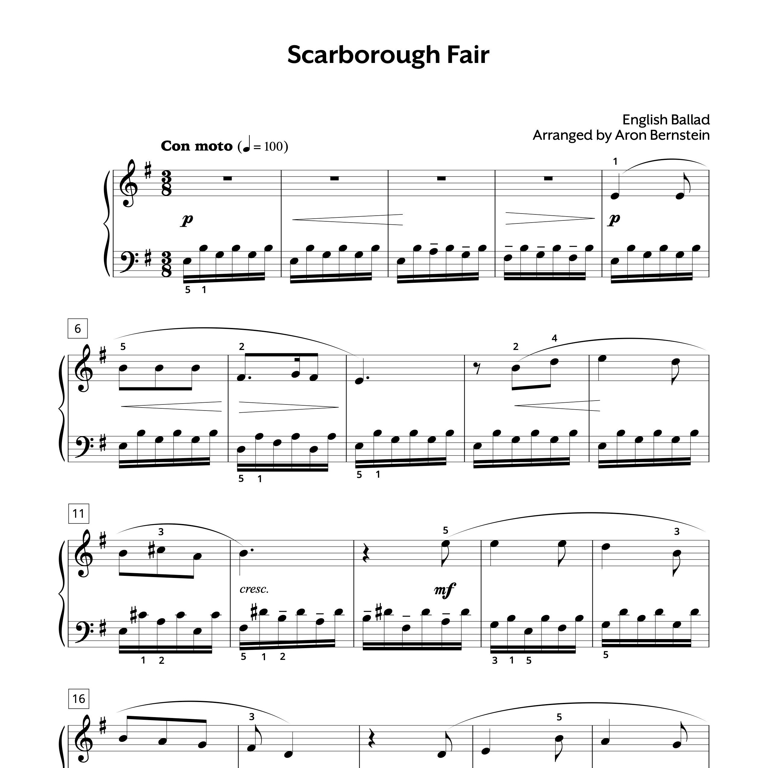 Scarborough Fair Sheet Music for Piano | Intermediate