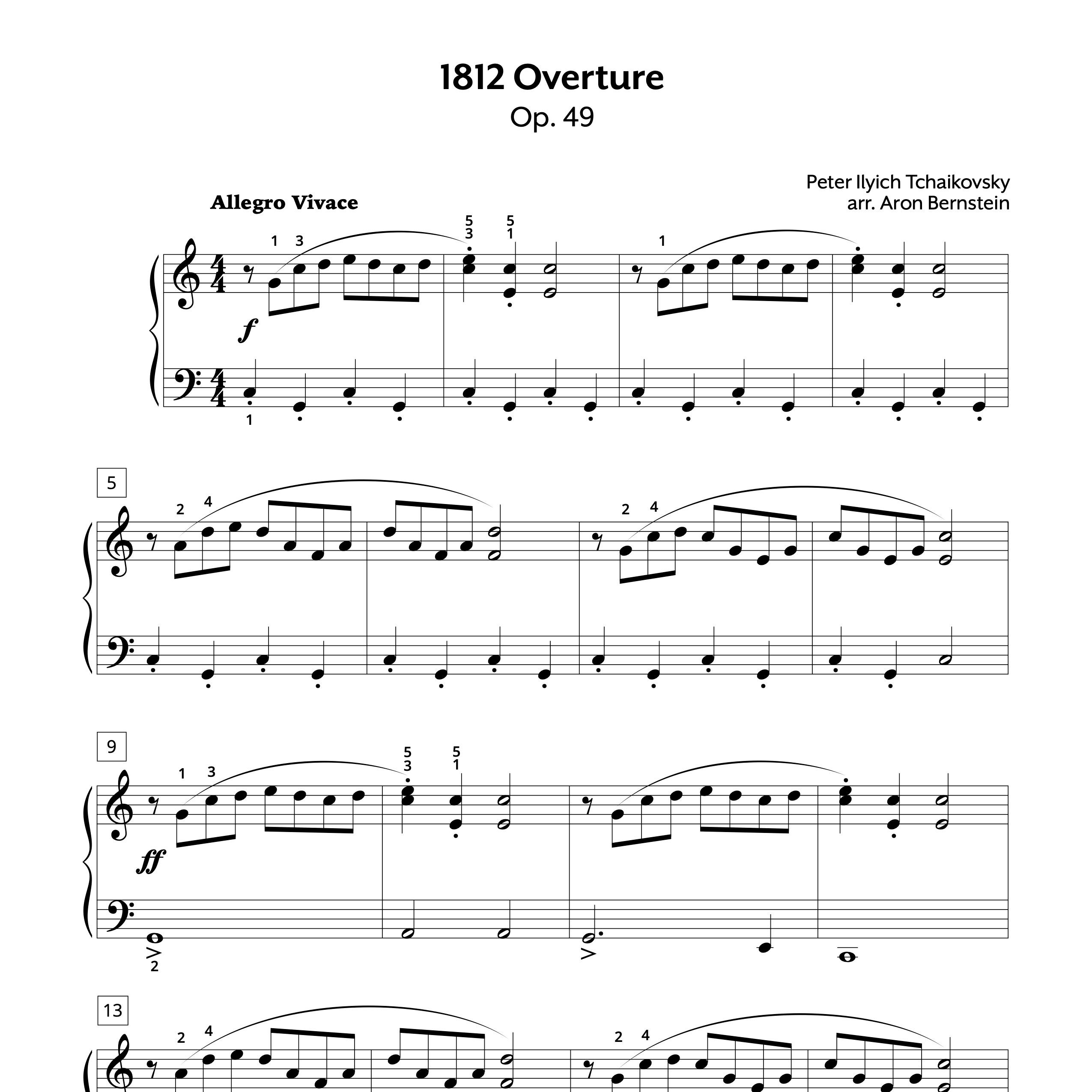 1812 Overture Sheet Music for Piano by Tchaikovsky