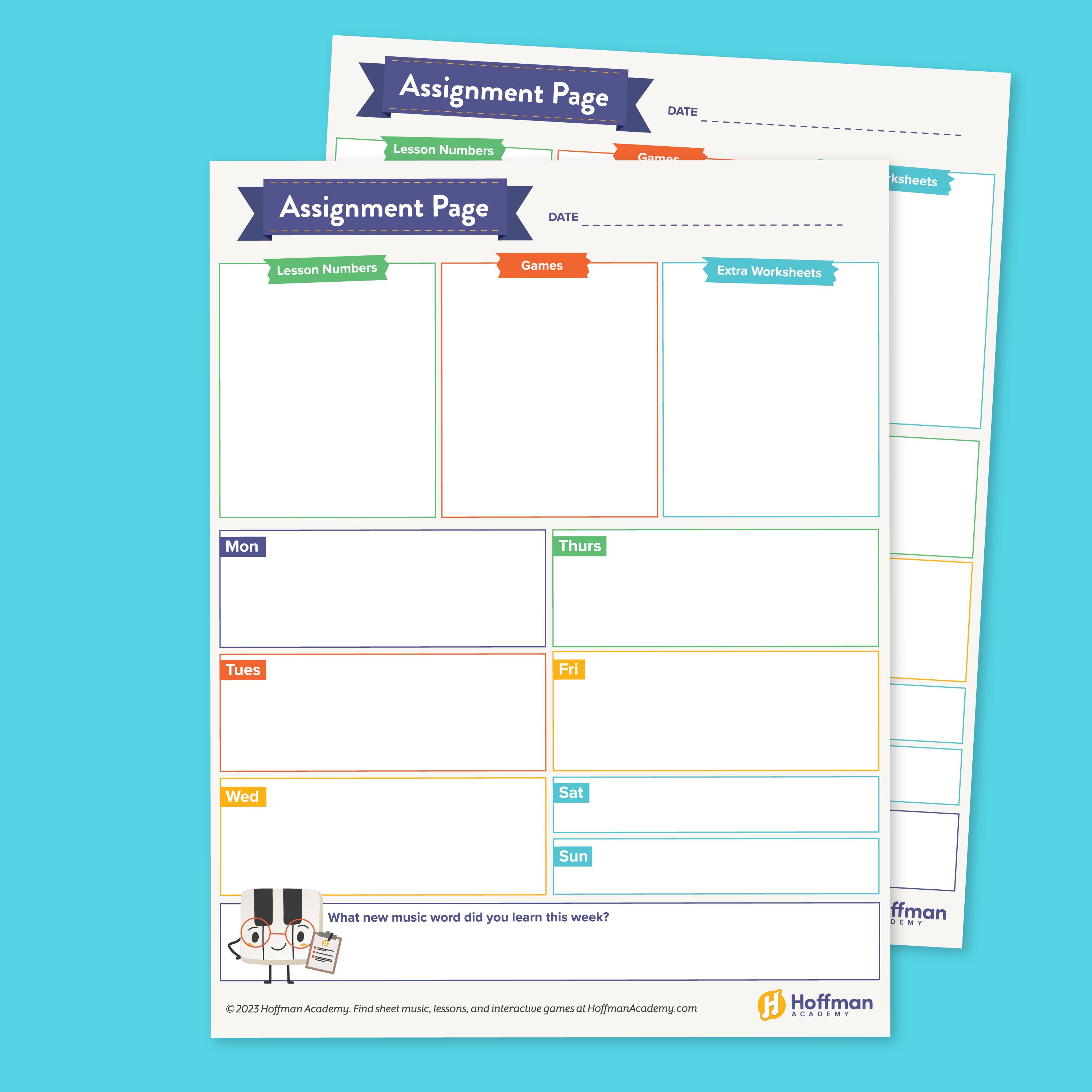 Beginner Piano Music Assignment Page
