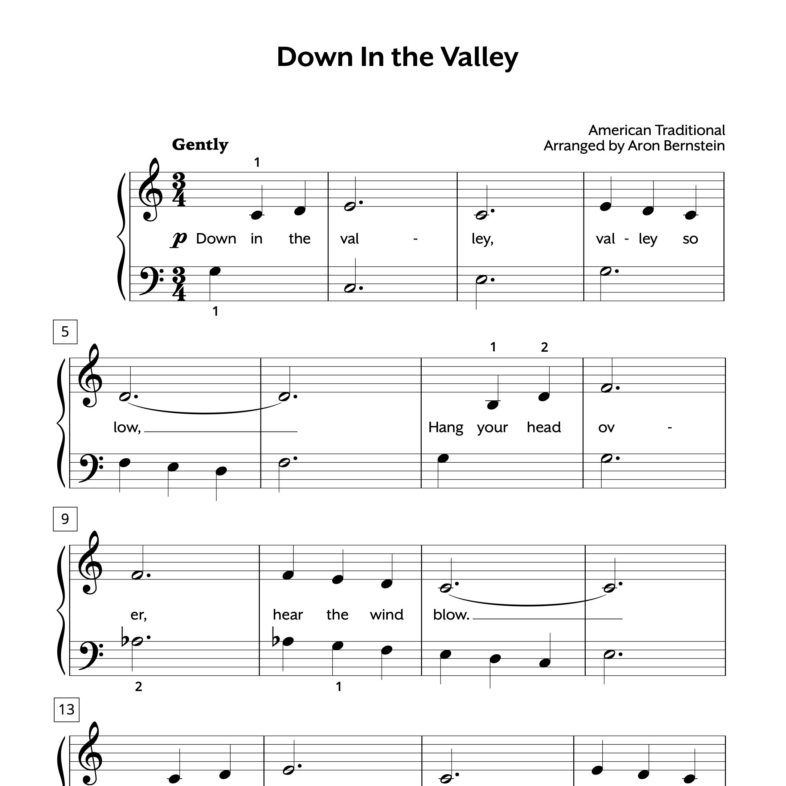 Easy Piano Sheet Music | Down In the Valley
