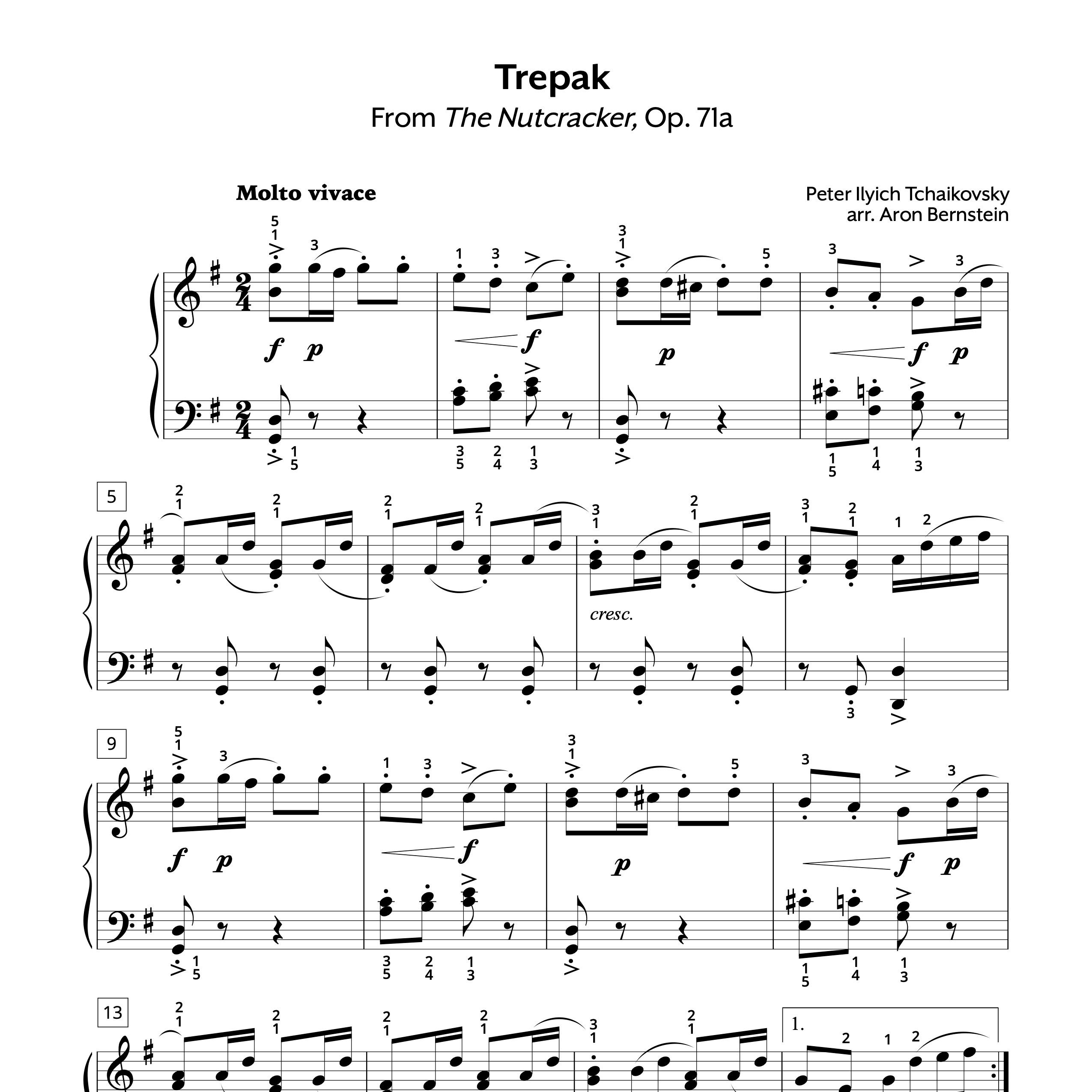 Piano Sheet Music | Tchaikovsky | Trepak | The Nutcracker