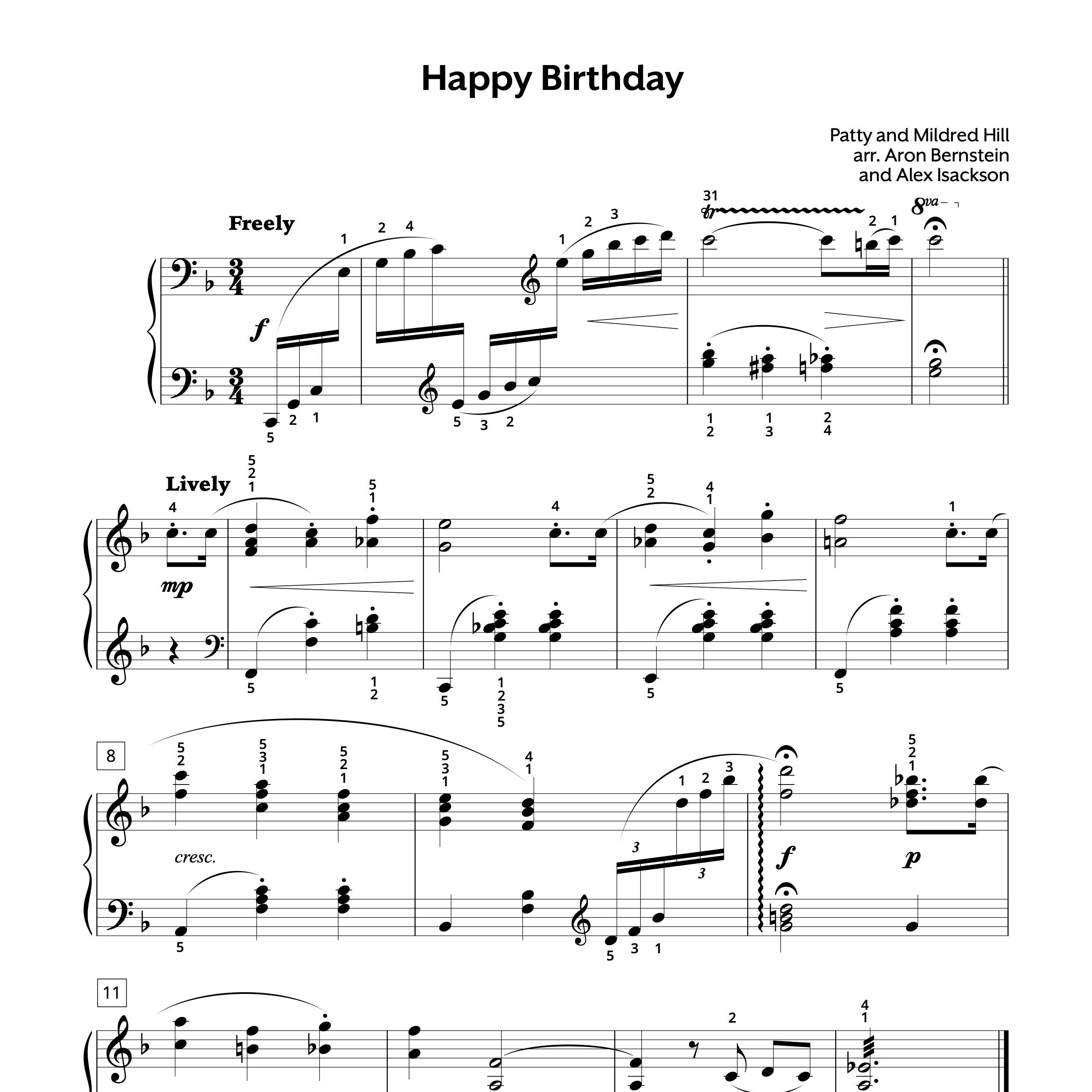 Piano Sheet Music | Happy Birthday | Late Intermediate Level