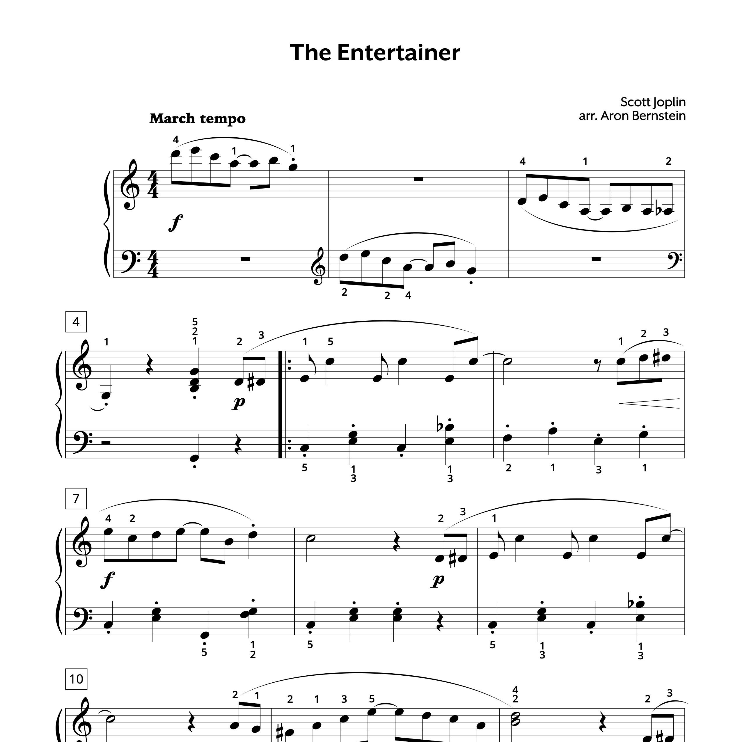 Early Intermediate Sheet Music for The Entertainer | Scott Joplin