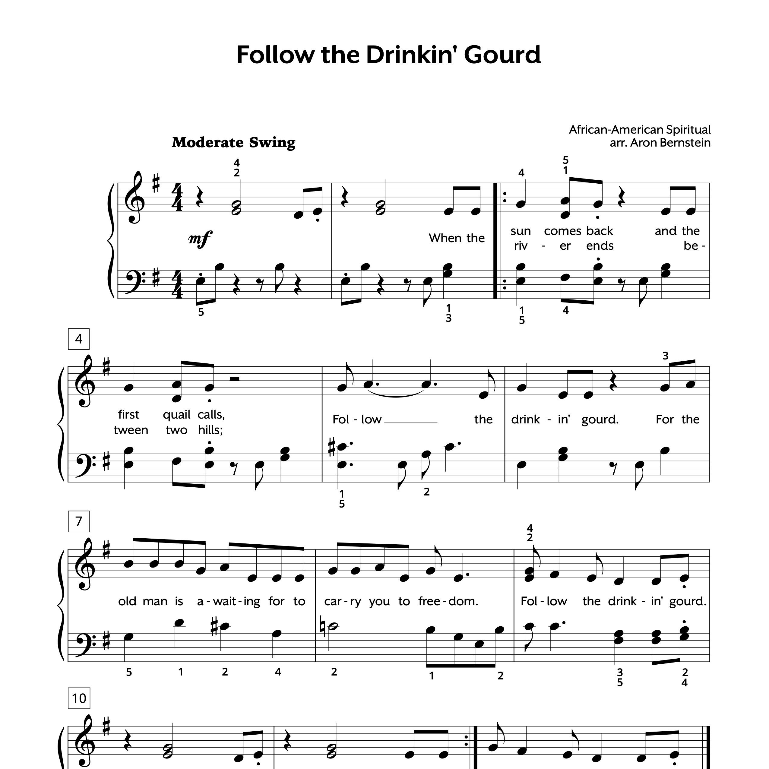 Piano Sheet Music | Spiritual | Follow the Drinkin' Gourd